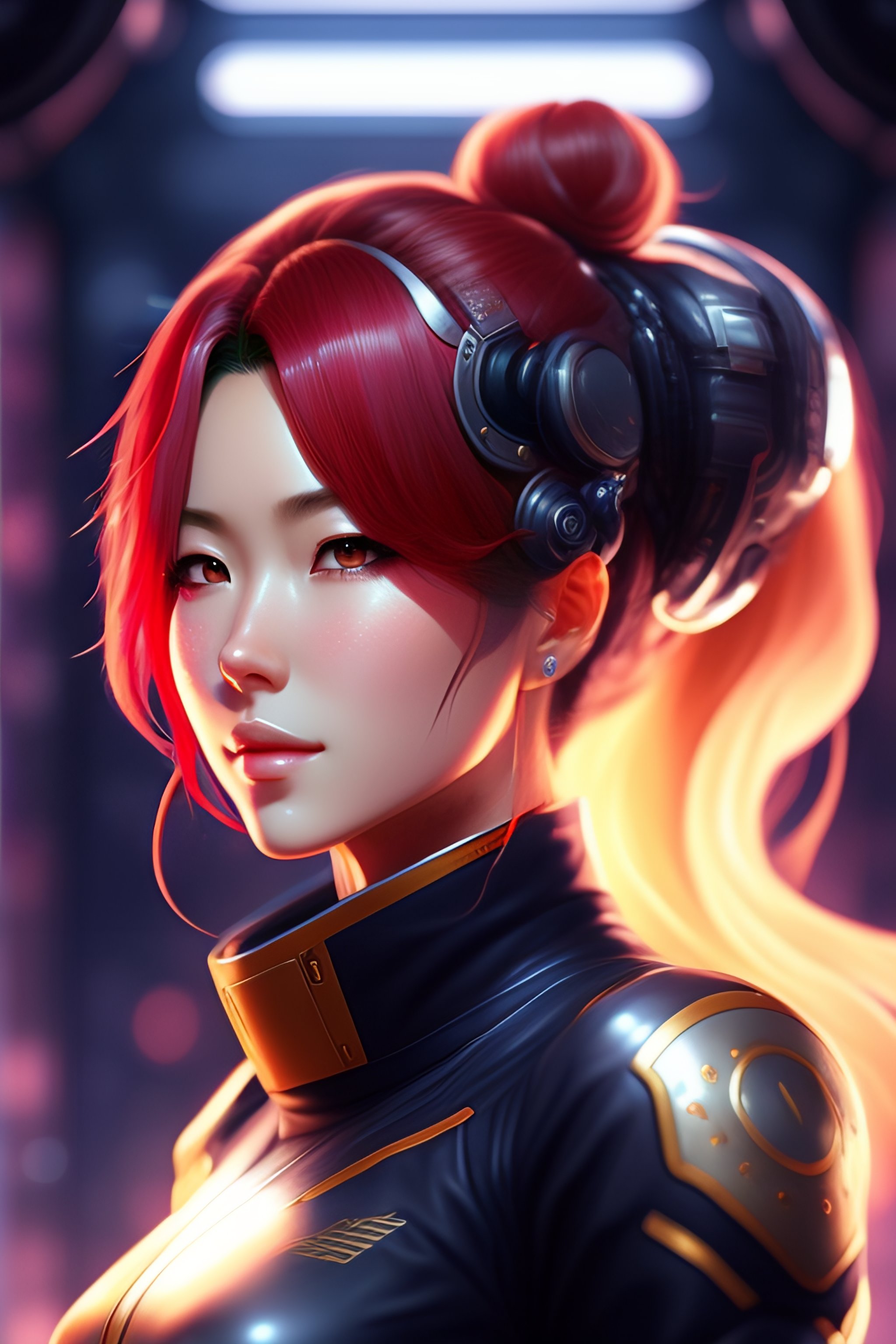 Lexica - Realistic sci-fi anime female with ruby hair in a space ...