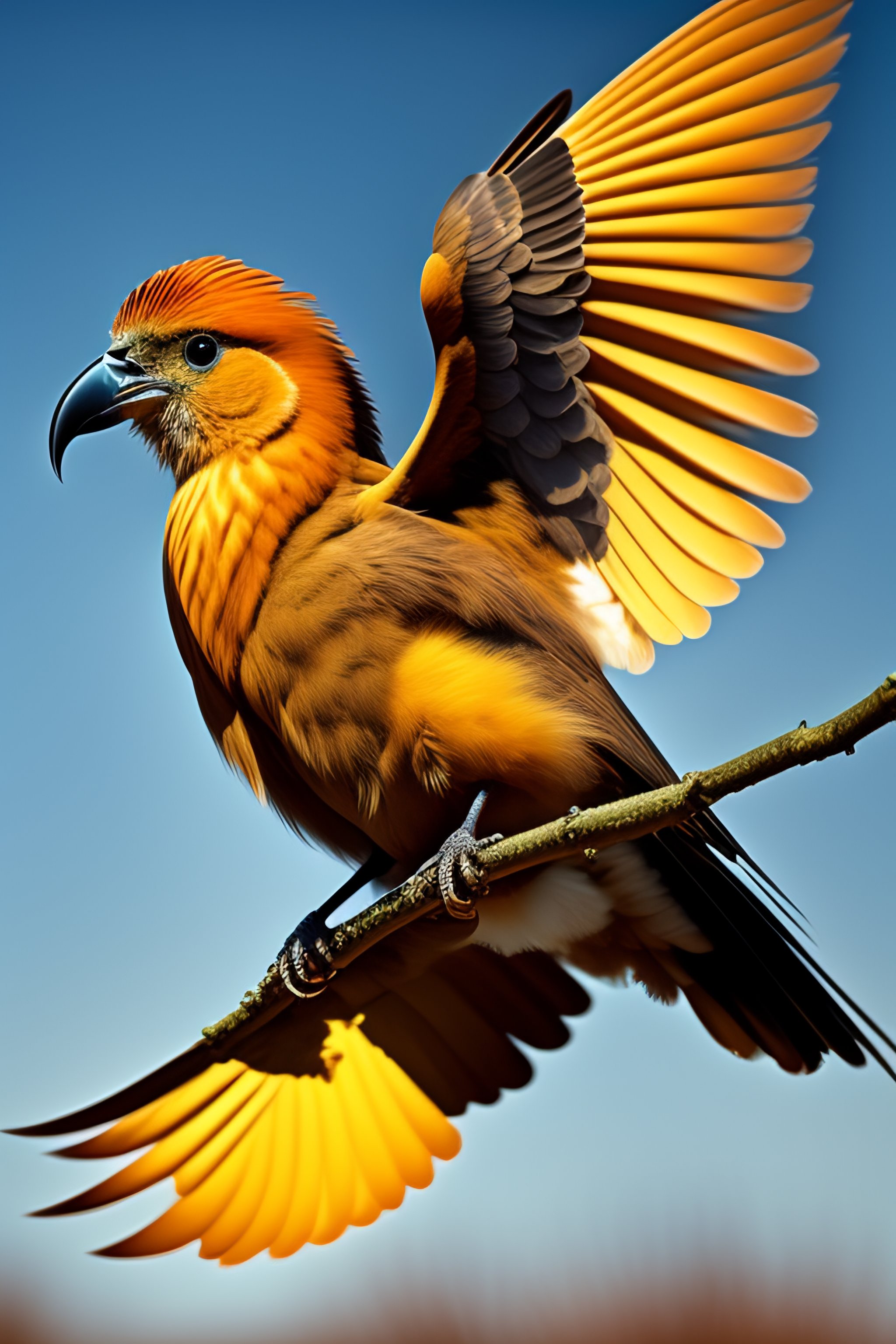 Lexica - Winged humanoid bird features, large talon, golden brown feathers