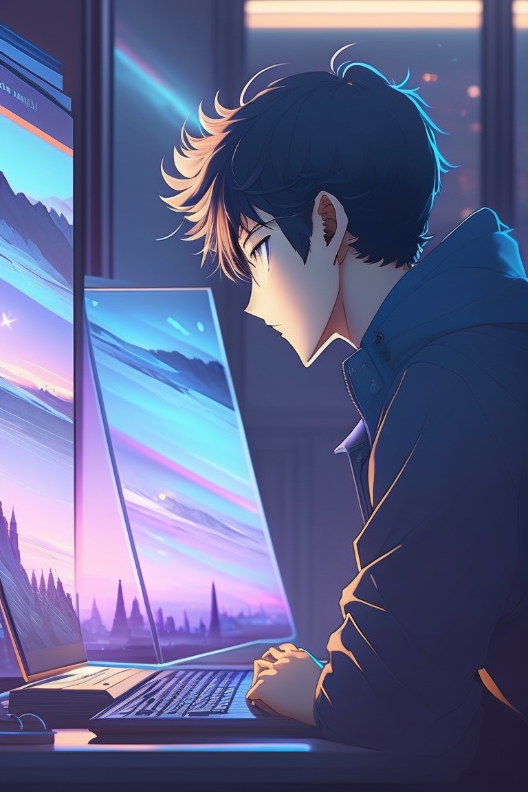 Lexica - Create a high resolution artwork of lofi ,Anime boy is ...