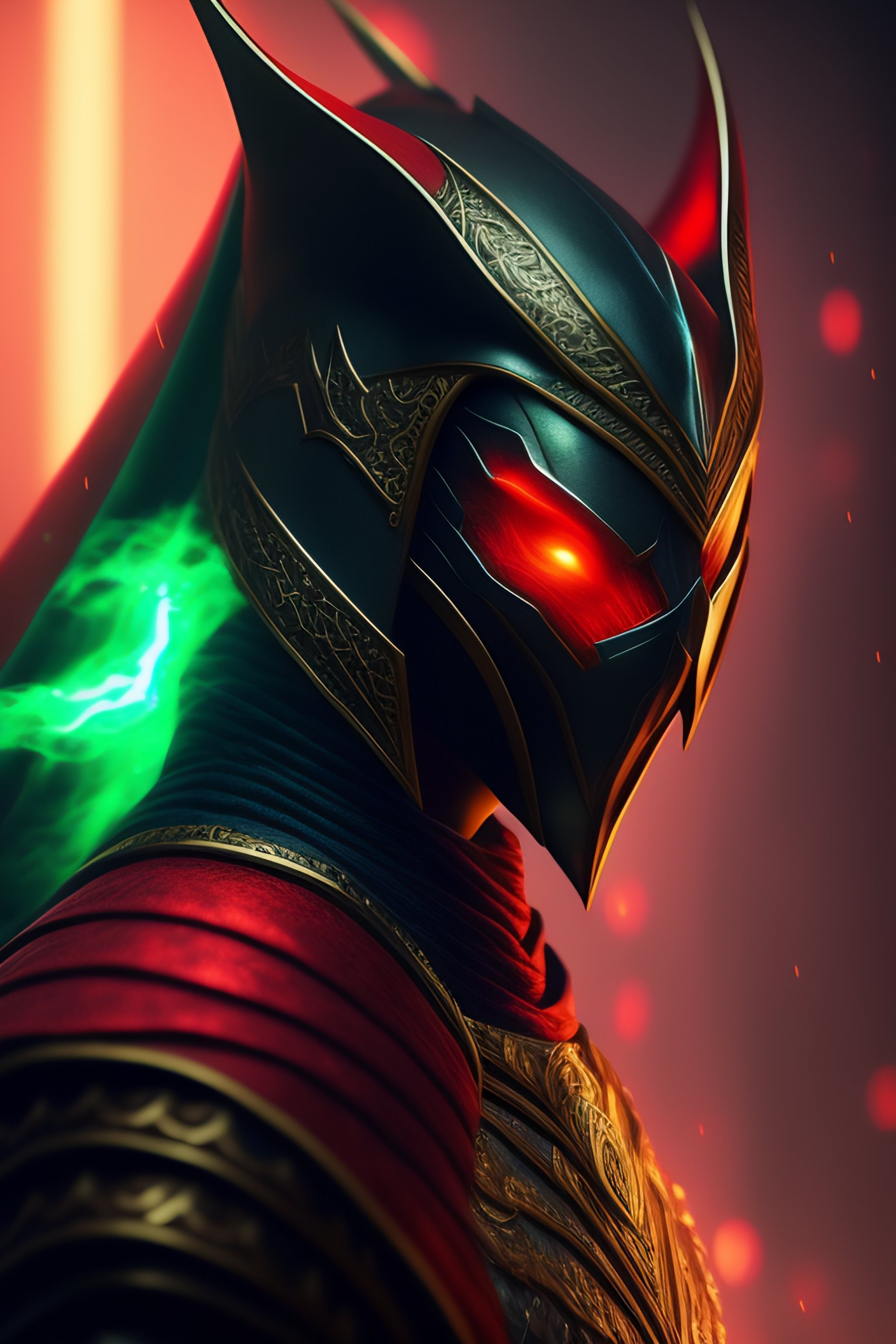 Lexica - Library, thorned black armor, strange mask, wizard ,runes on ...