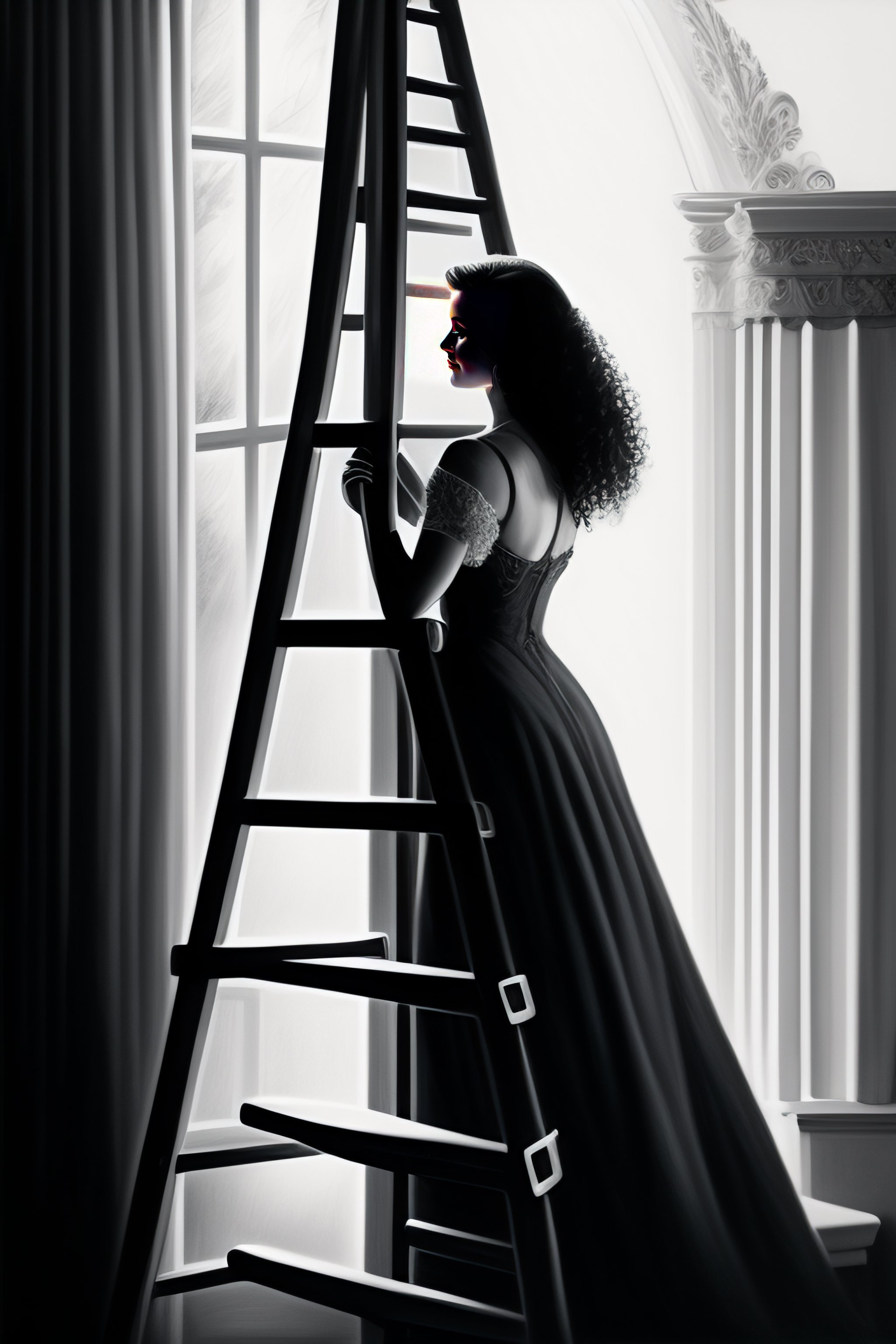 Lexica - Drawing of woman on a high ladder