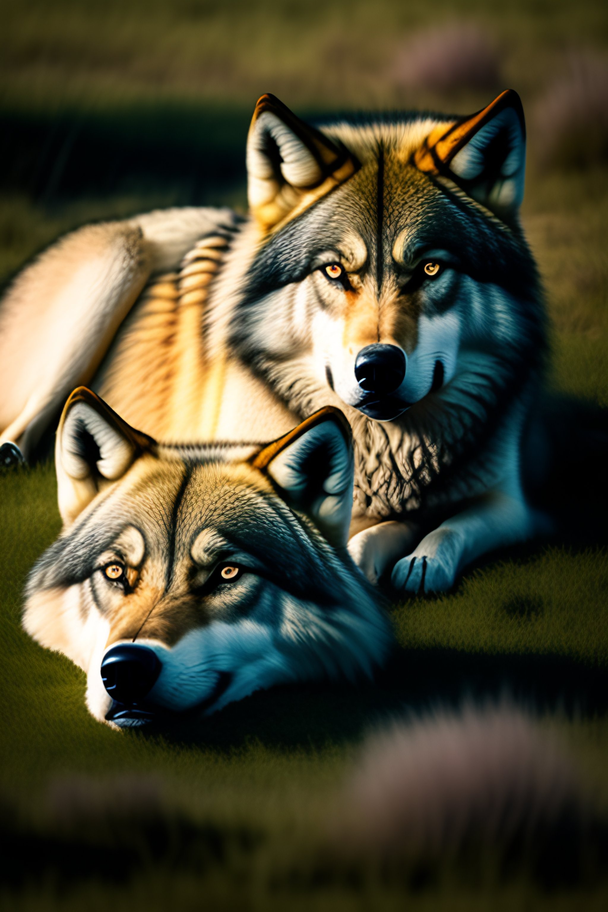 Lexica - Dead wolf lying on a grass, bleeding, missing limbs, and a cub ...