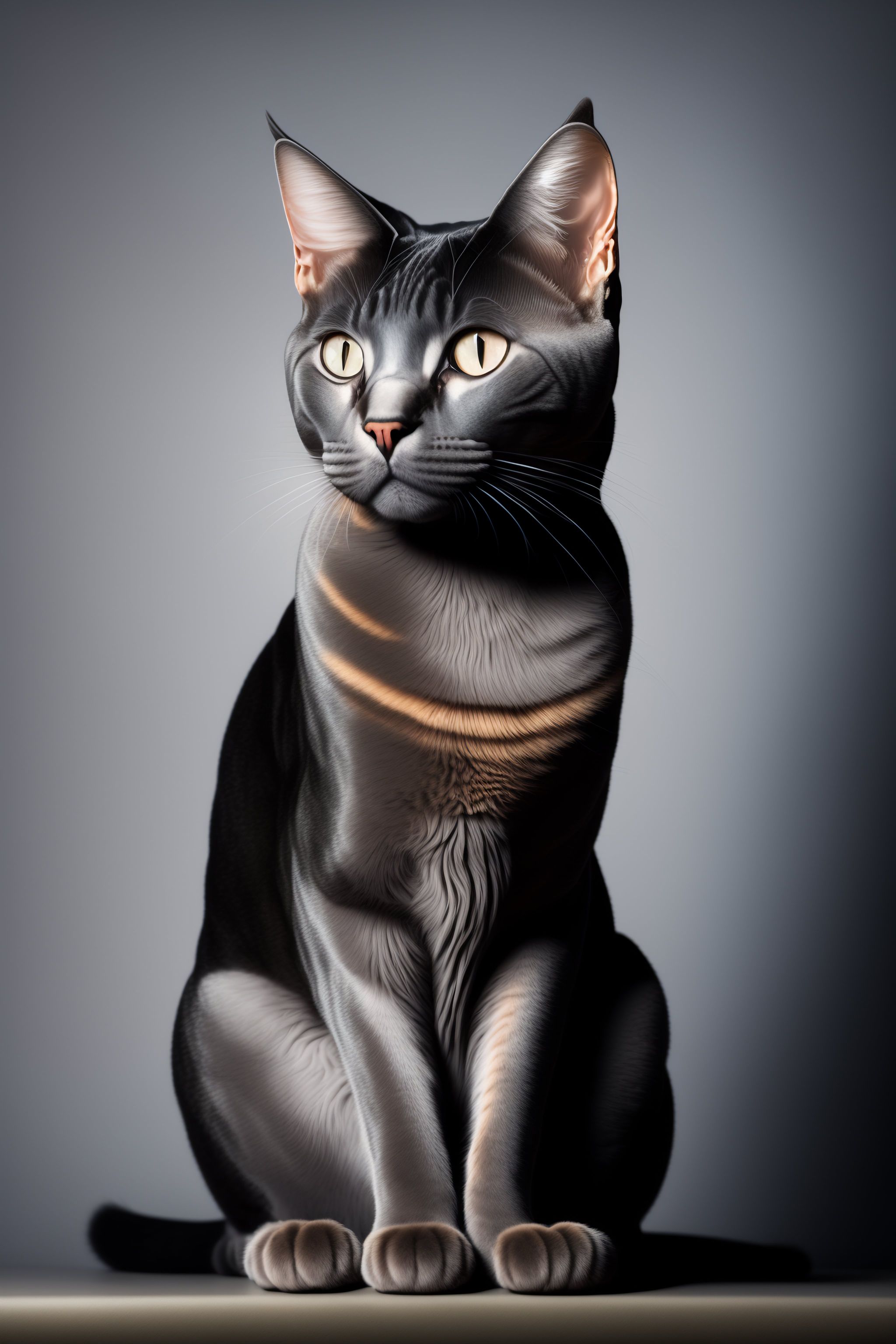 Lexica - A gray cat centered in frame, facing camera, symmetrical face ...