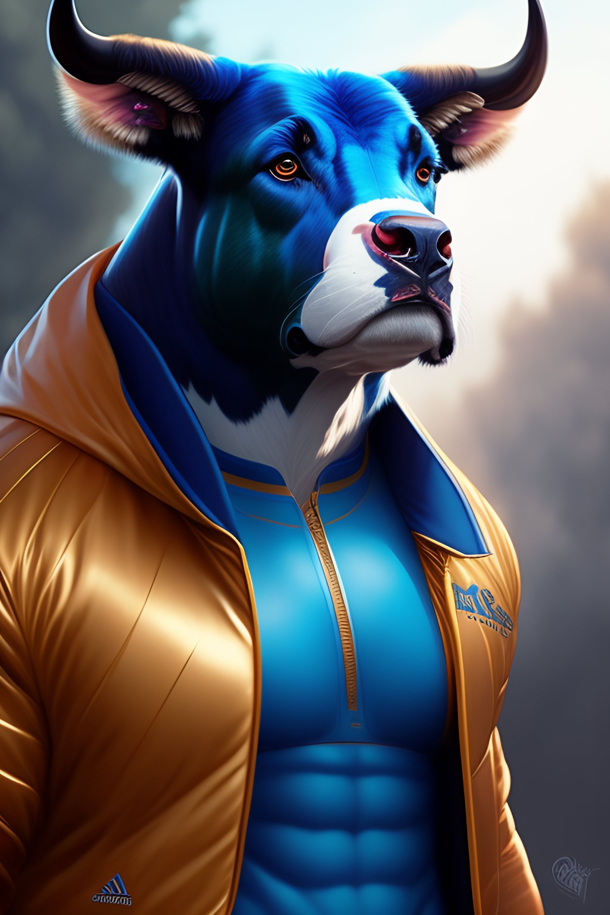 Lexica - A award winnimg commission portrait of a fit anthro bull ...