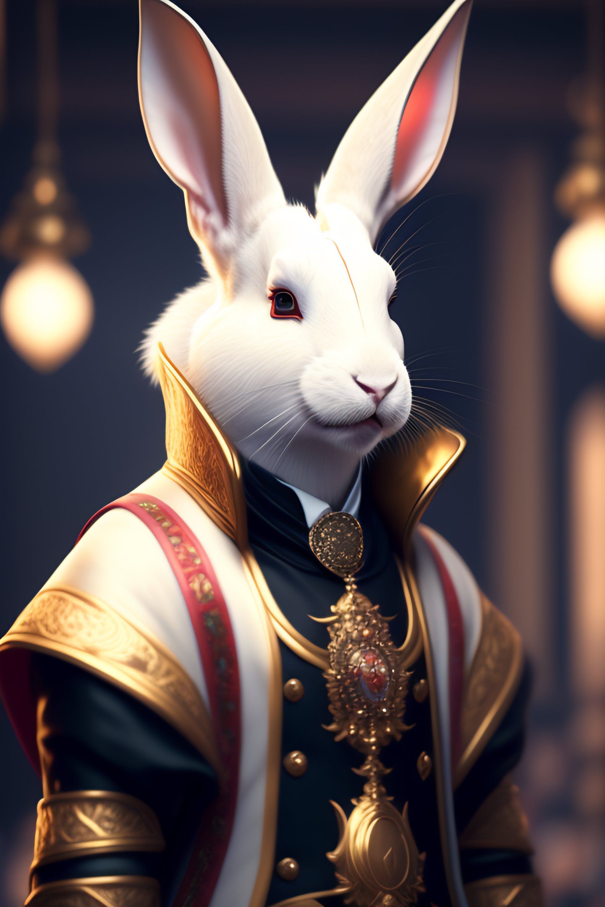 Lexica - An anthropomorphic white rabbit, male wizard face, dressed as ...