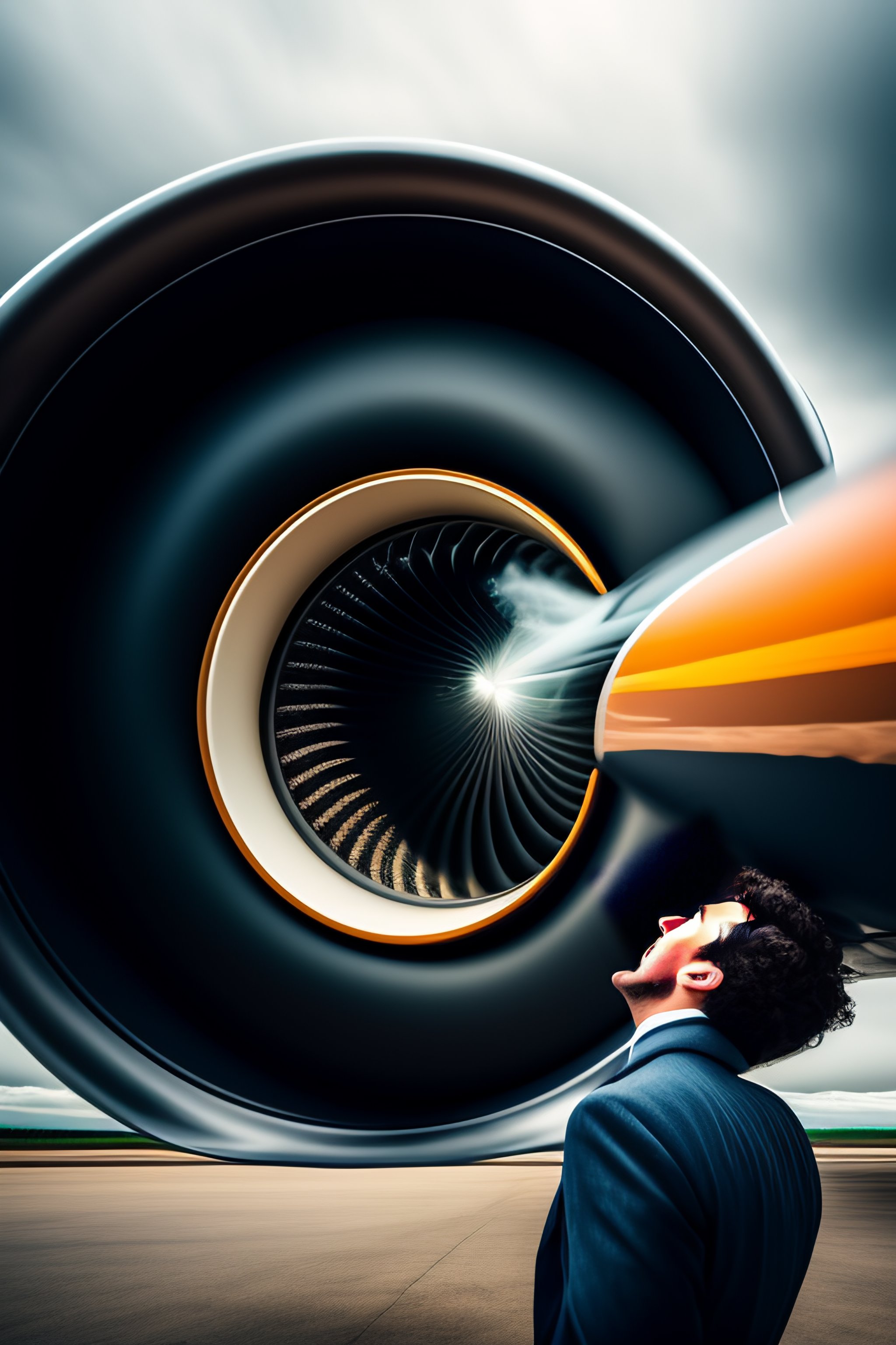 Lexica - Man being sucked into a jet engine in a fantasy land