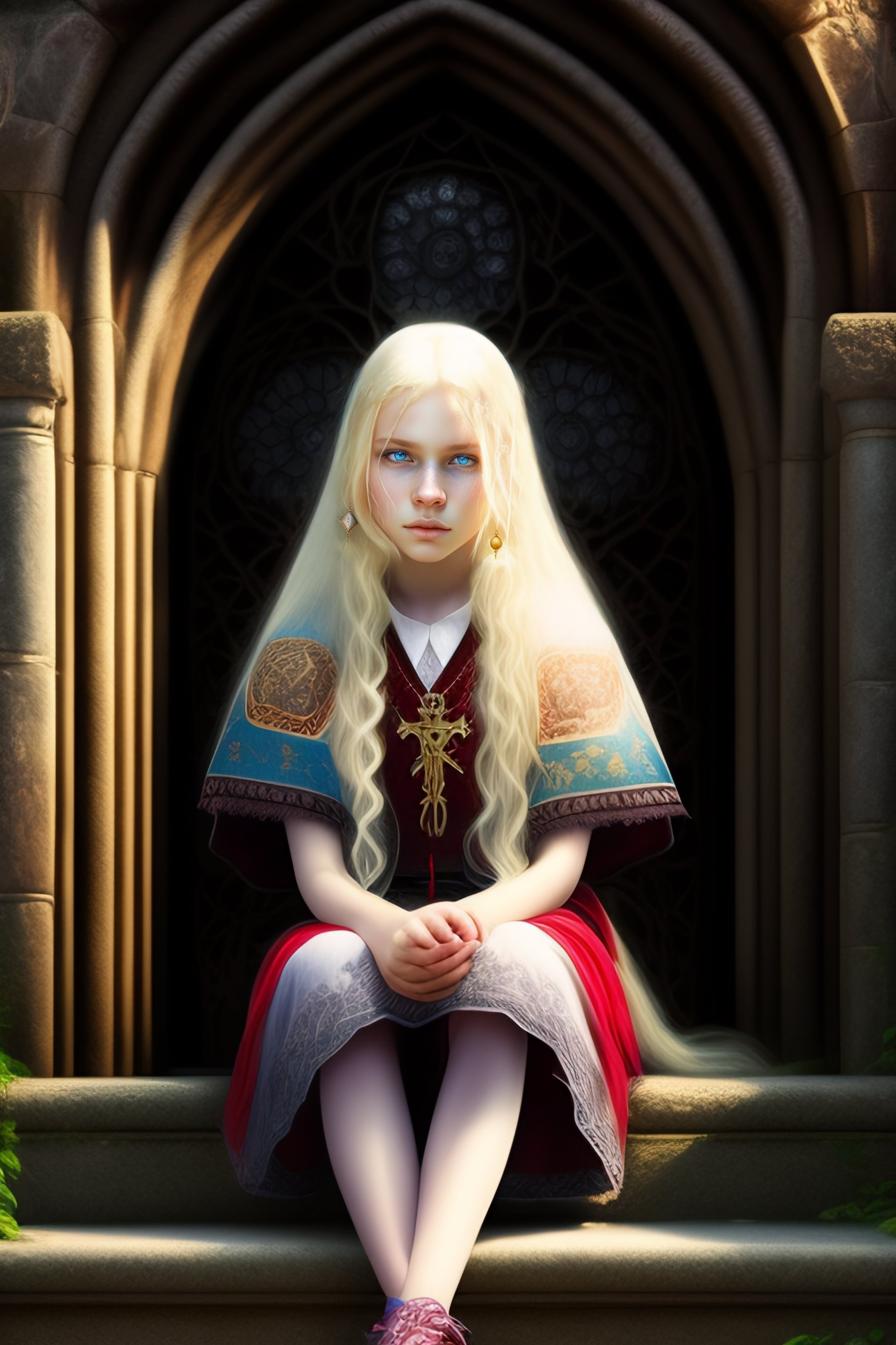 Lexica - 12 years old sad looking albino vampire female sitting on the ...