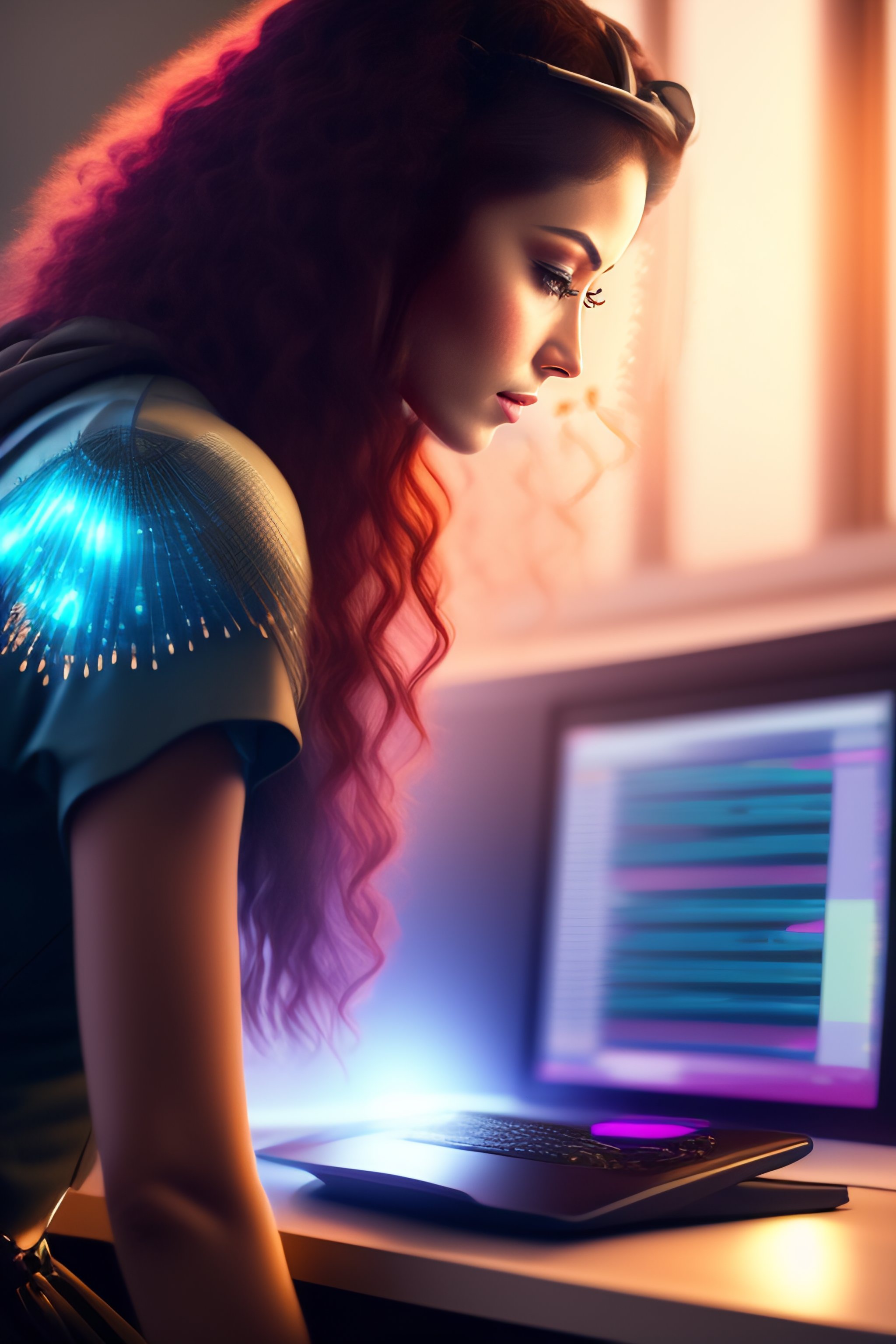 Lexica - Female software engineer with fairy wings writing code on the ...