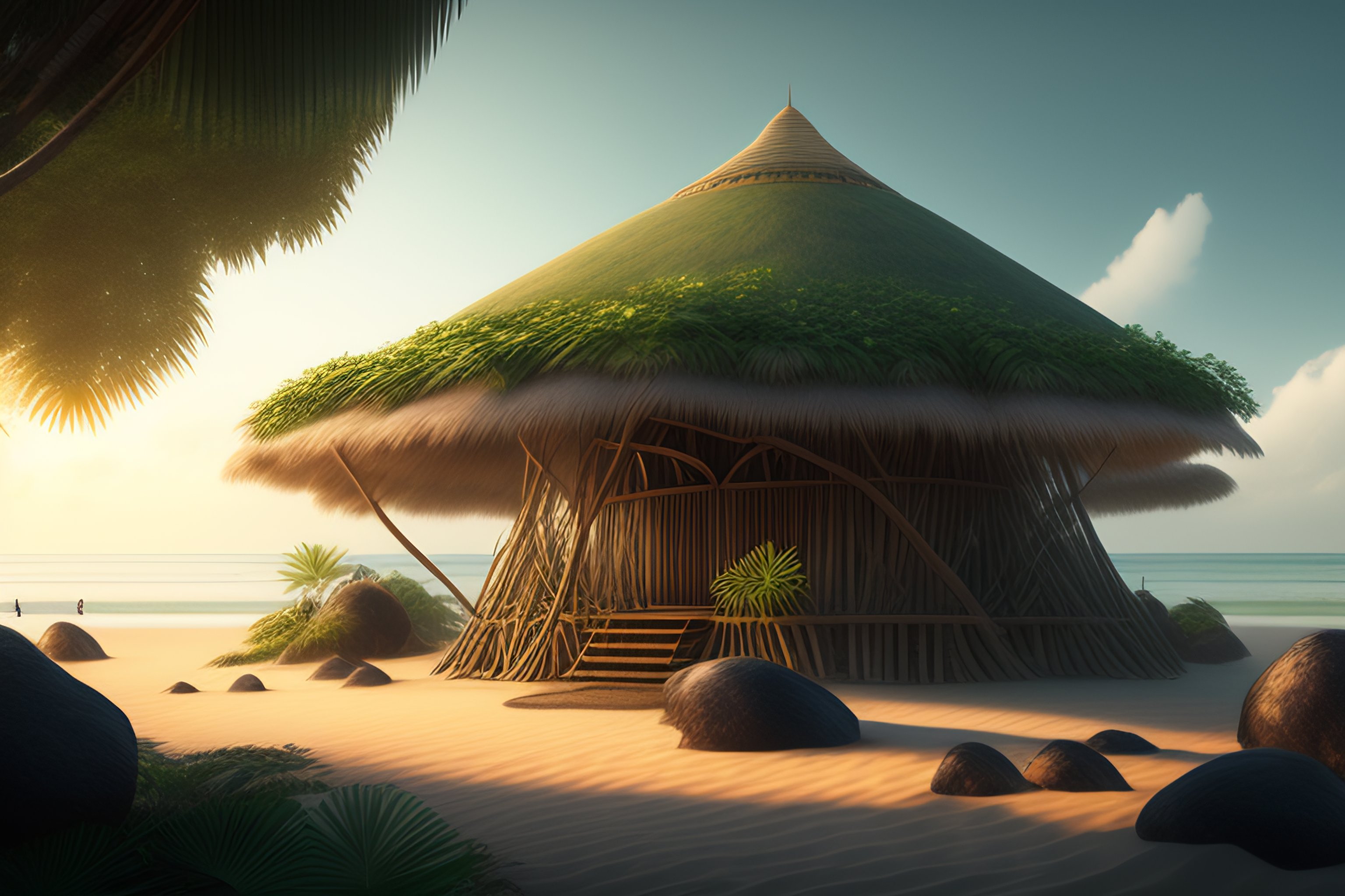 Lexica - Giant hut bamboo on tropical island beach yucca giant shells ...