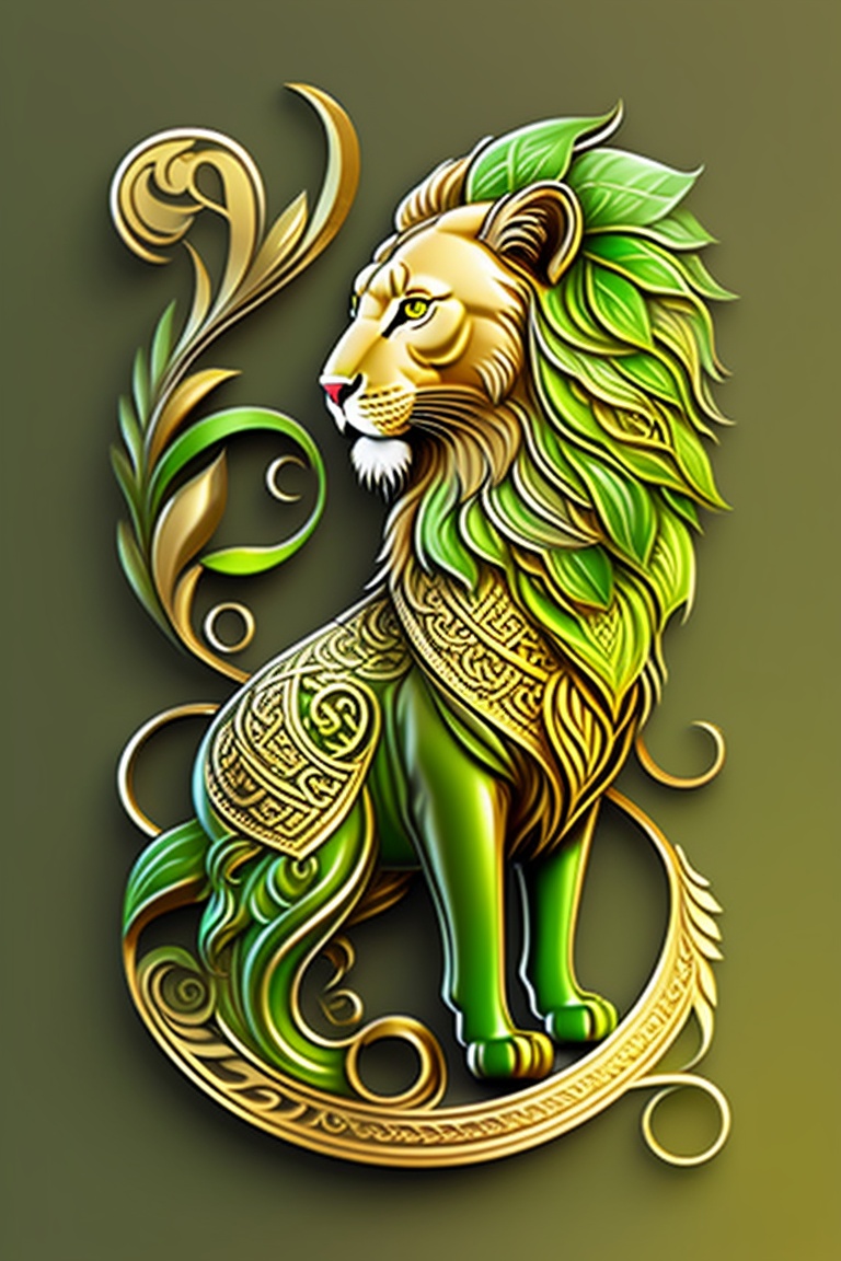 Lexica - Celtic Lion, many green and golden Celtic ornaments by side ...