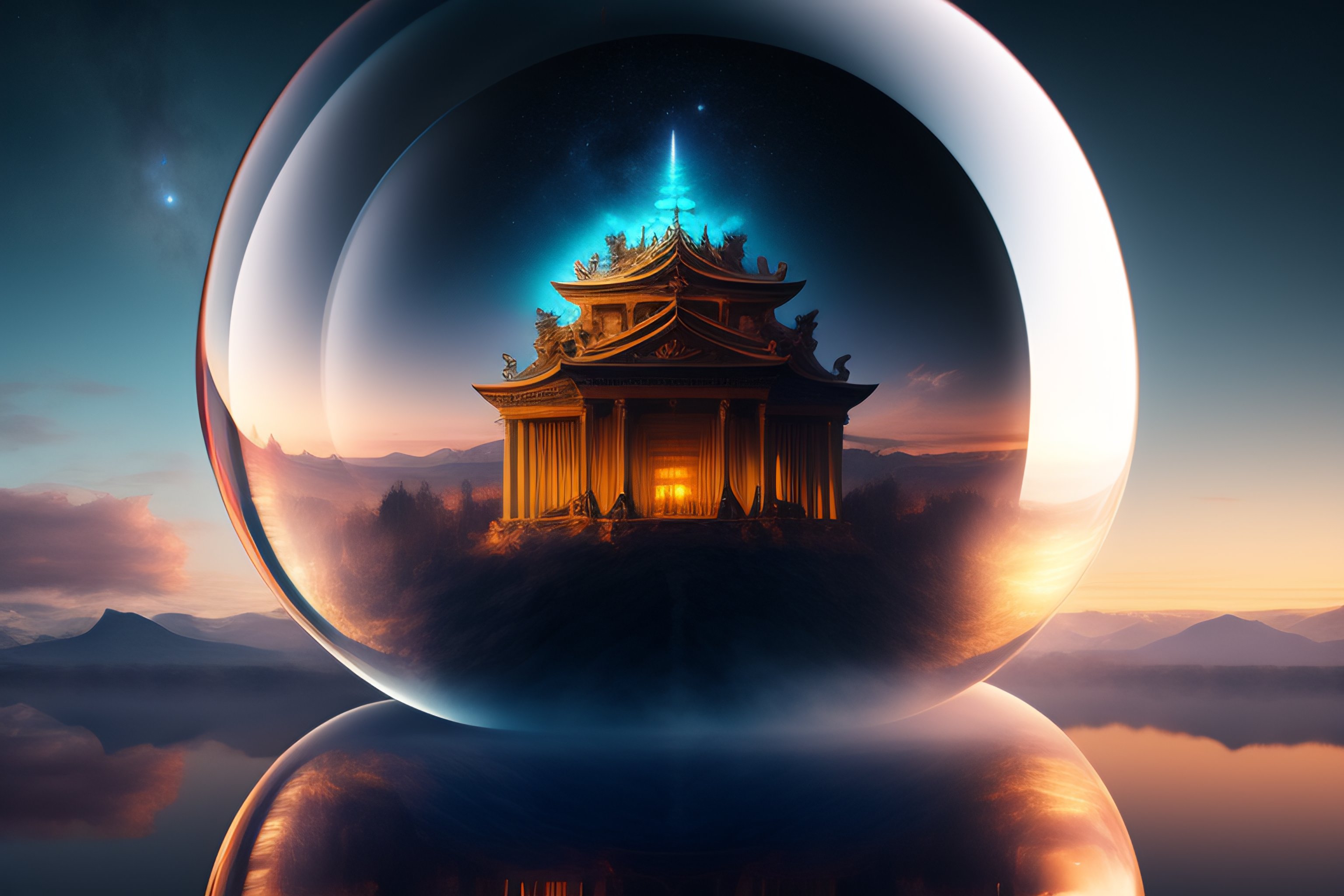 Lexica - Epic shot of a huge lighting in a beautiful glass Sphere ...