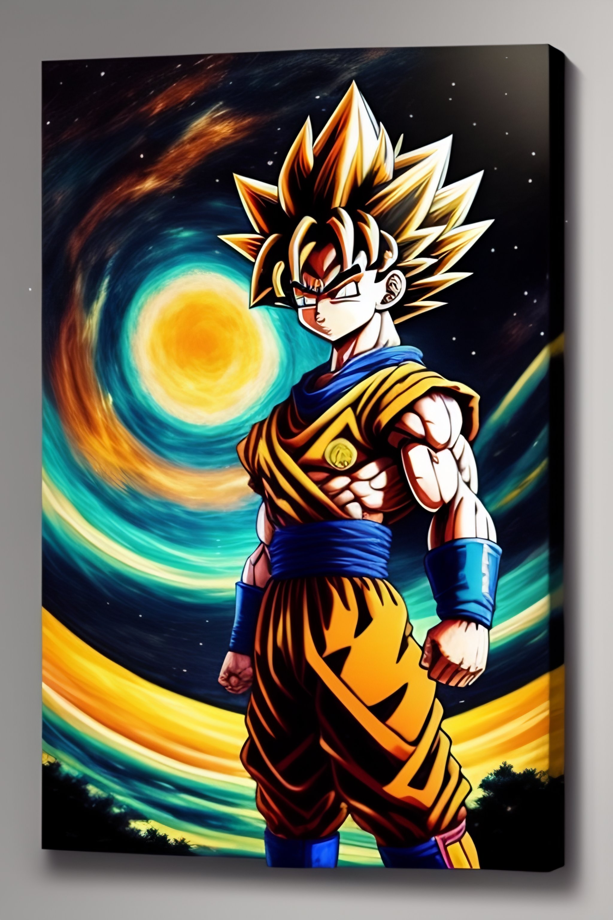 Lexica - Goku with van gogh strarry night background