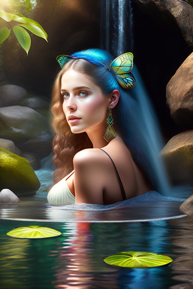 Lexica - A Devine fairy bathing under a waterfall PhotoRealistic, cinematic