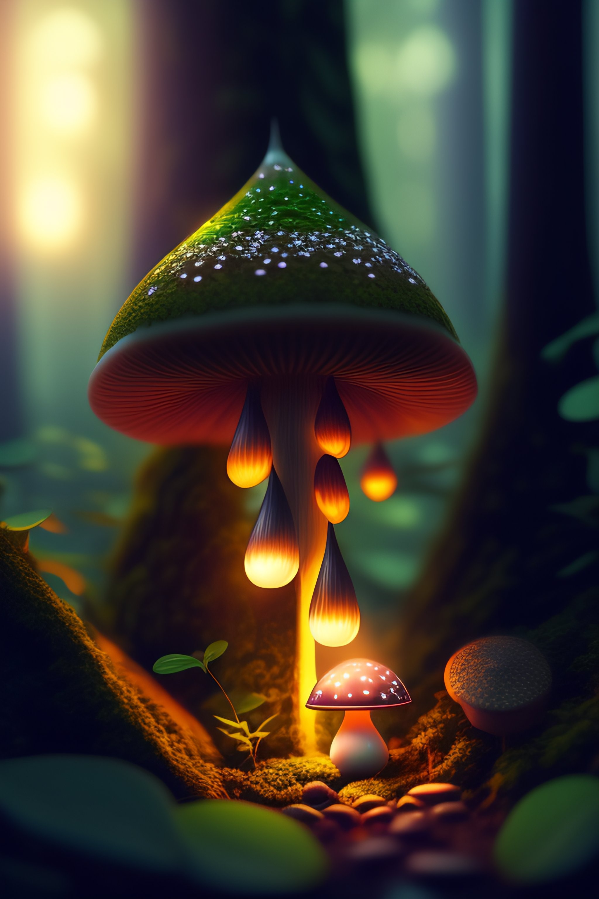 Lexica - At night, toadstools glow in the forest and snails crawl, made by stanley artgerm lau ...