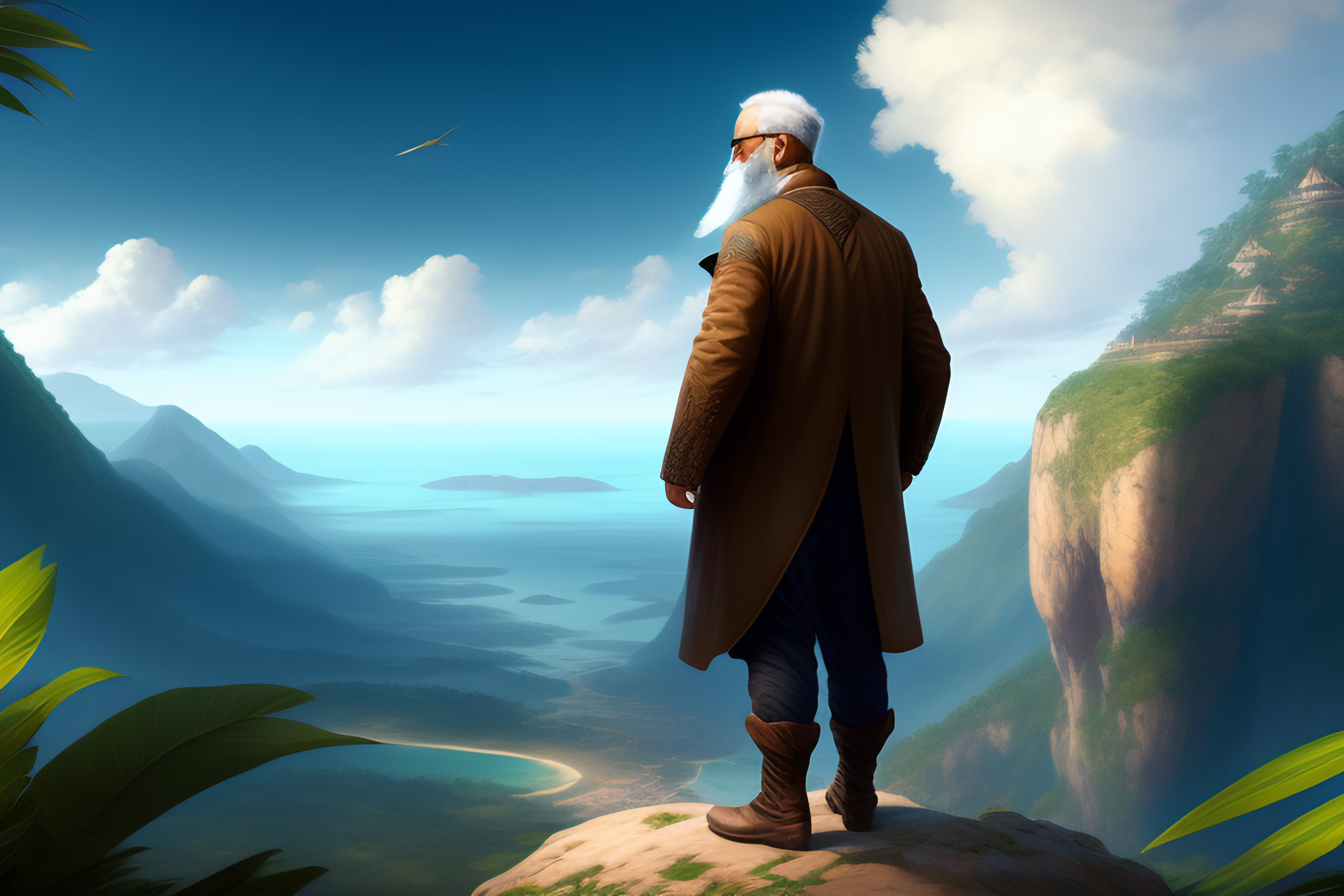 Lexica - A photo image of an old bearded man standing over a cliff ...