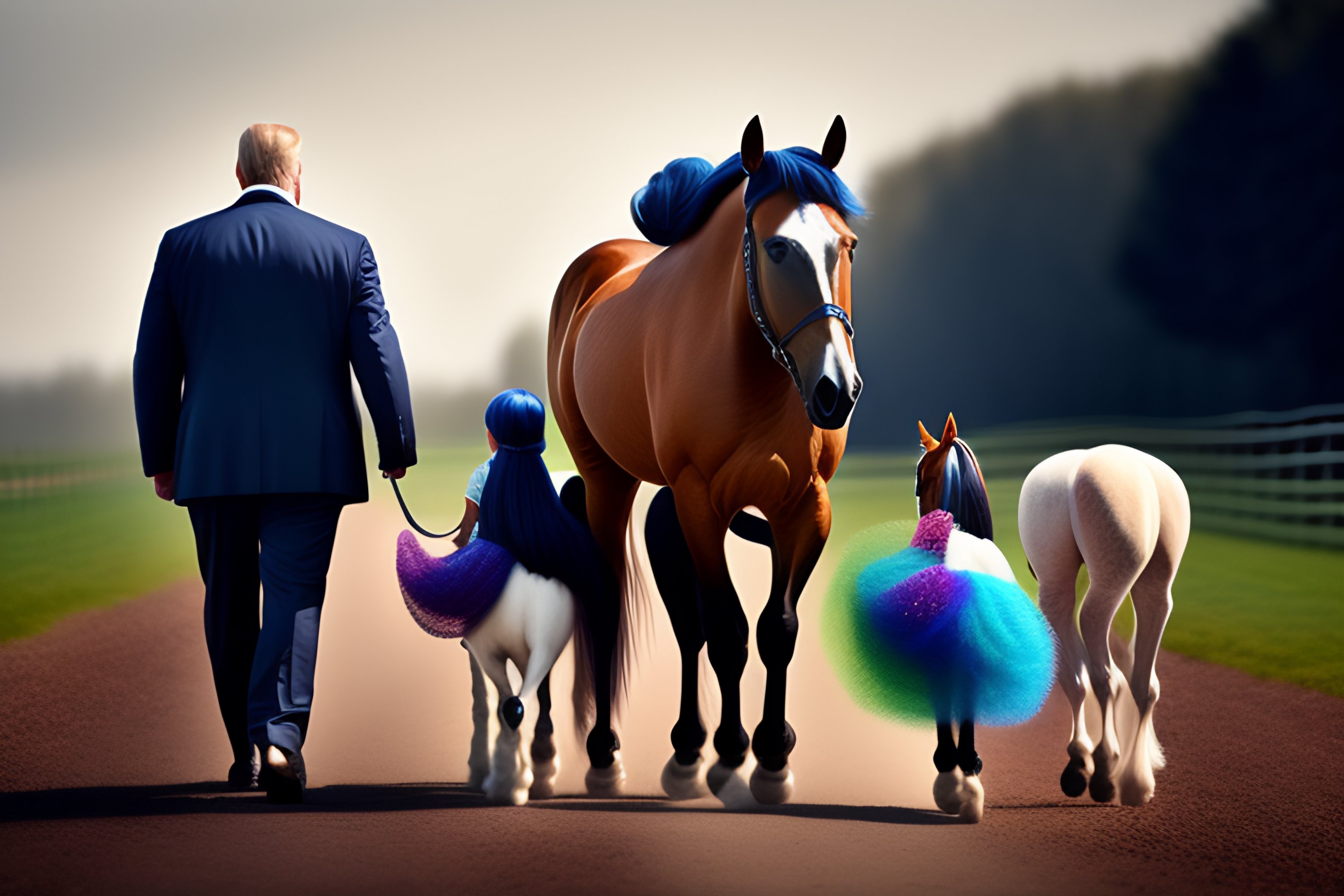 Lexica - Tom and friend walking with my little pony and lady big