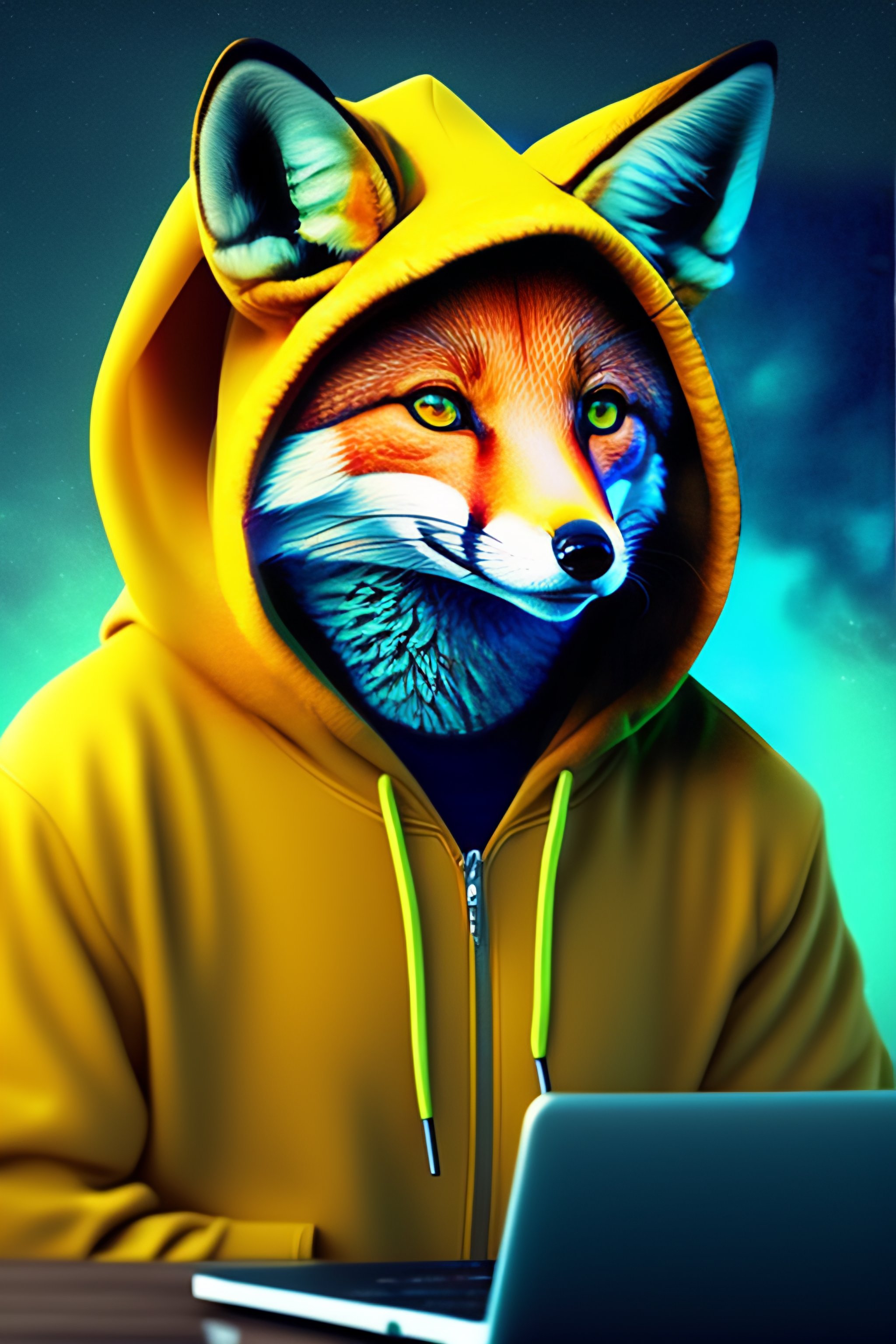 Lexica - Picture of an anthropomorphic fox in a hoodie, at a computer ...