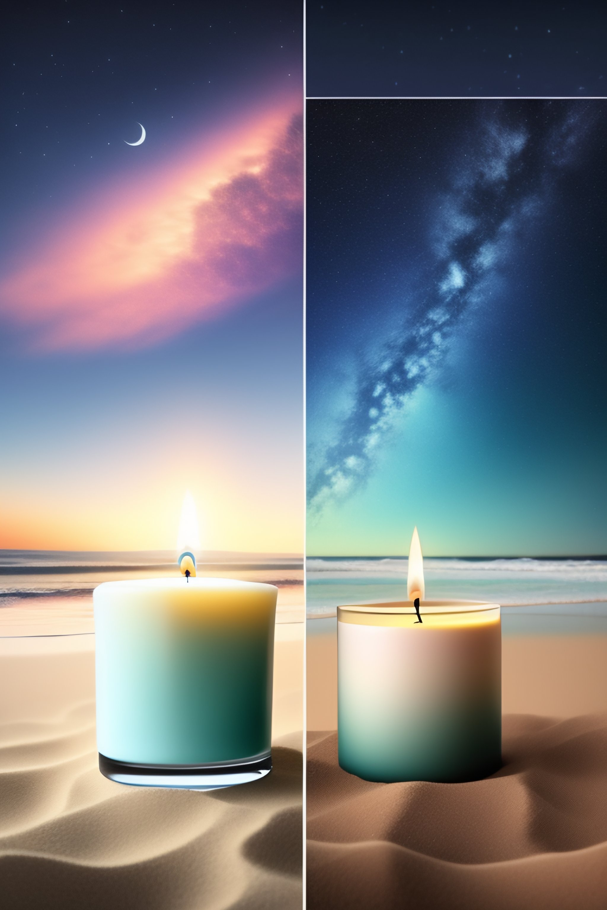 Lexica - Design beach, stars, sky label for candle with brand name: Wicks
