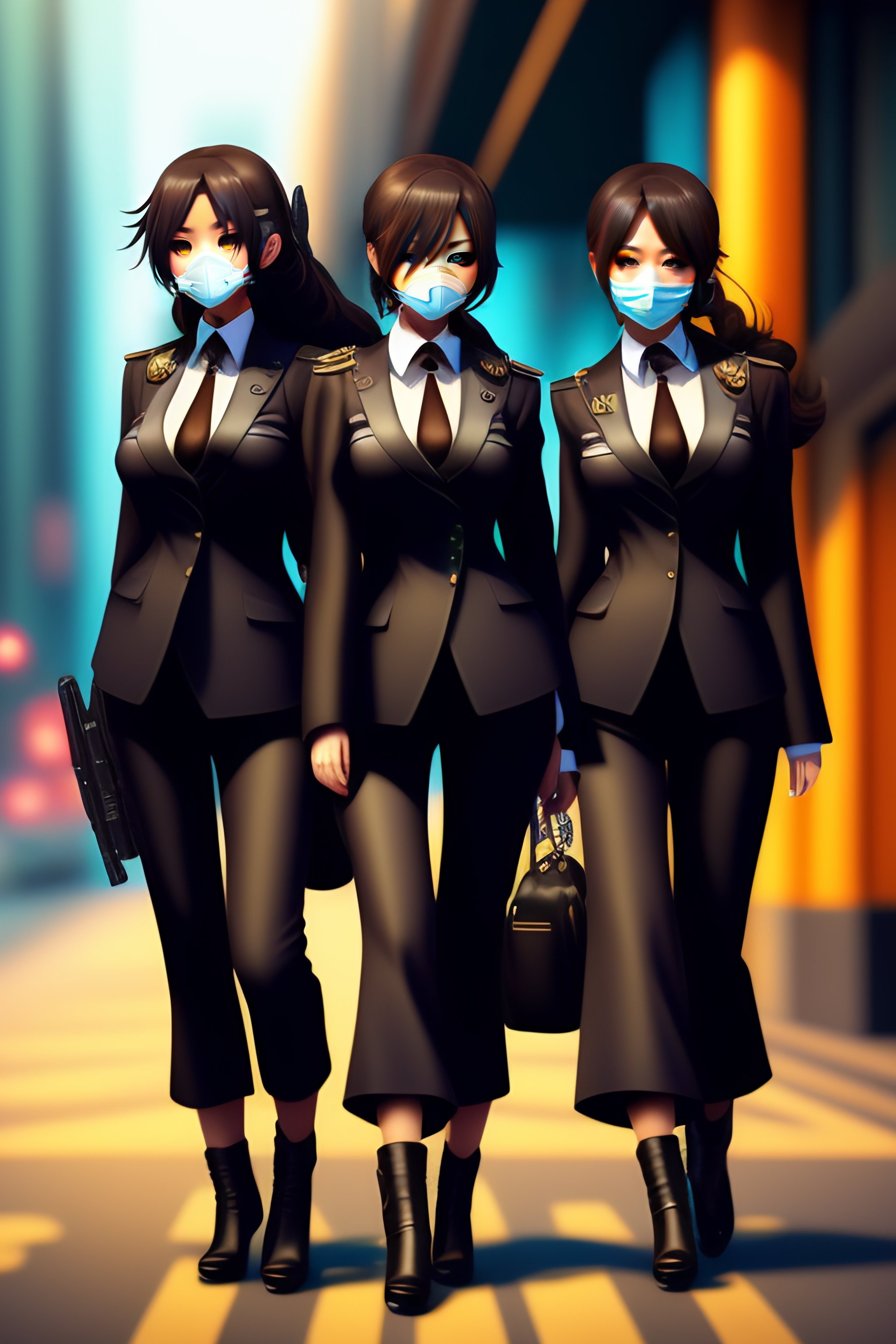 Lexica - Bankrobber anime girls in a group with suit, masks and guns ...