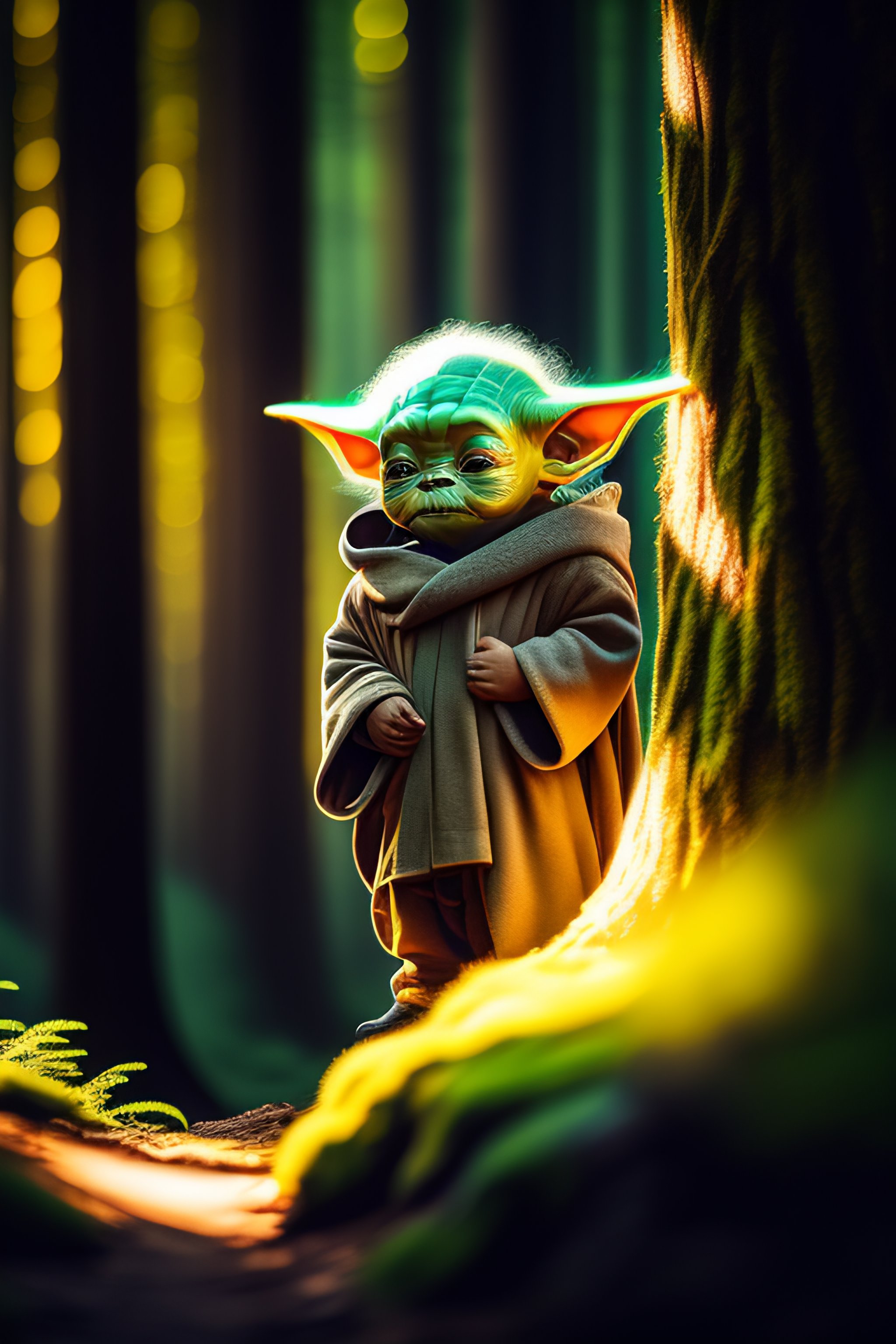 Lexica - Star wars baby yoda in the forest, photorealistic, cinematic ...
