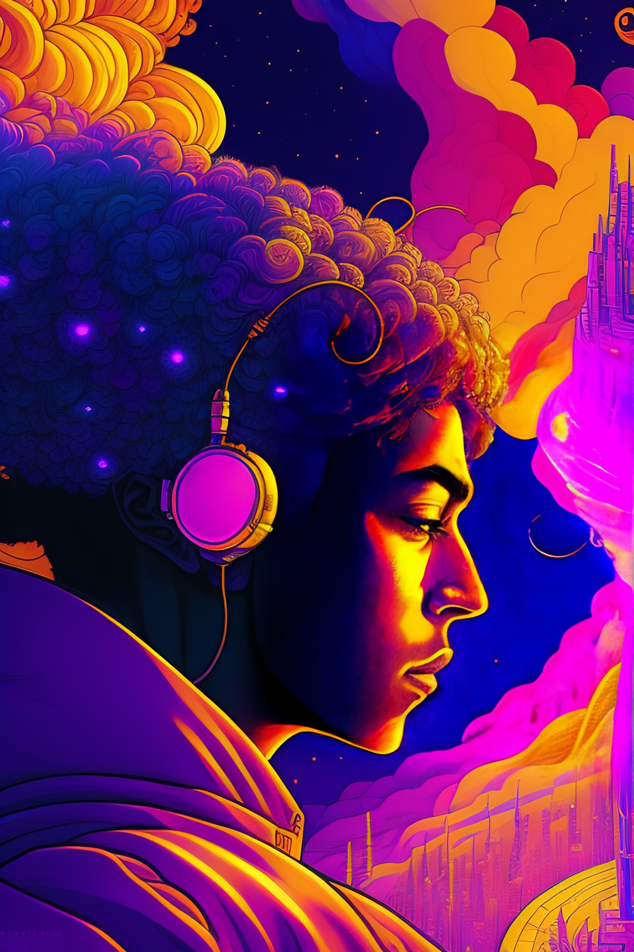 Lexica - Detailed comic illustration of a dj white man falling through ...