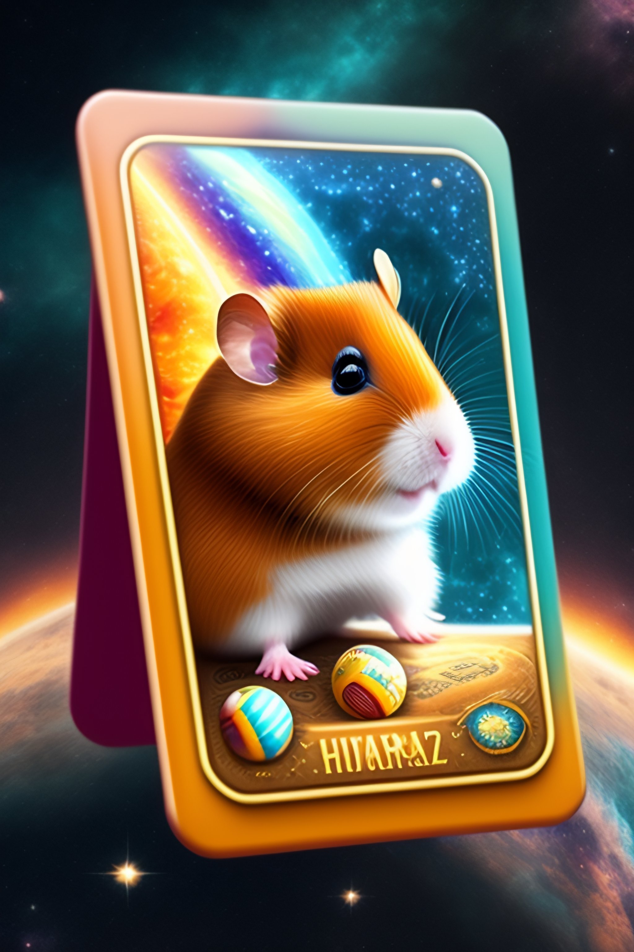 Lexica - Board game card with hamster on it, space background with ...