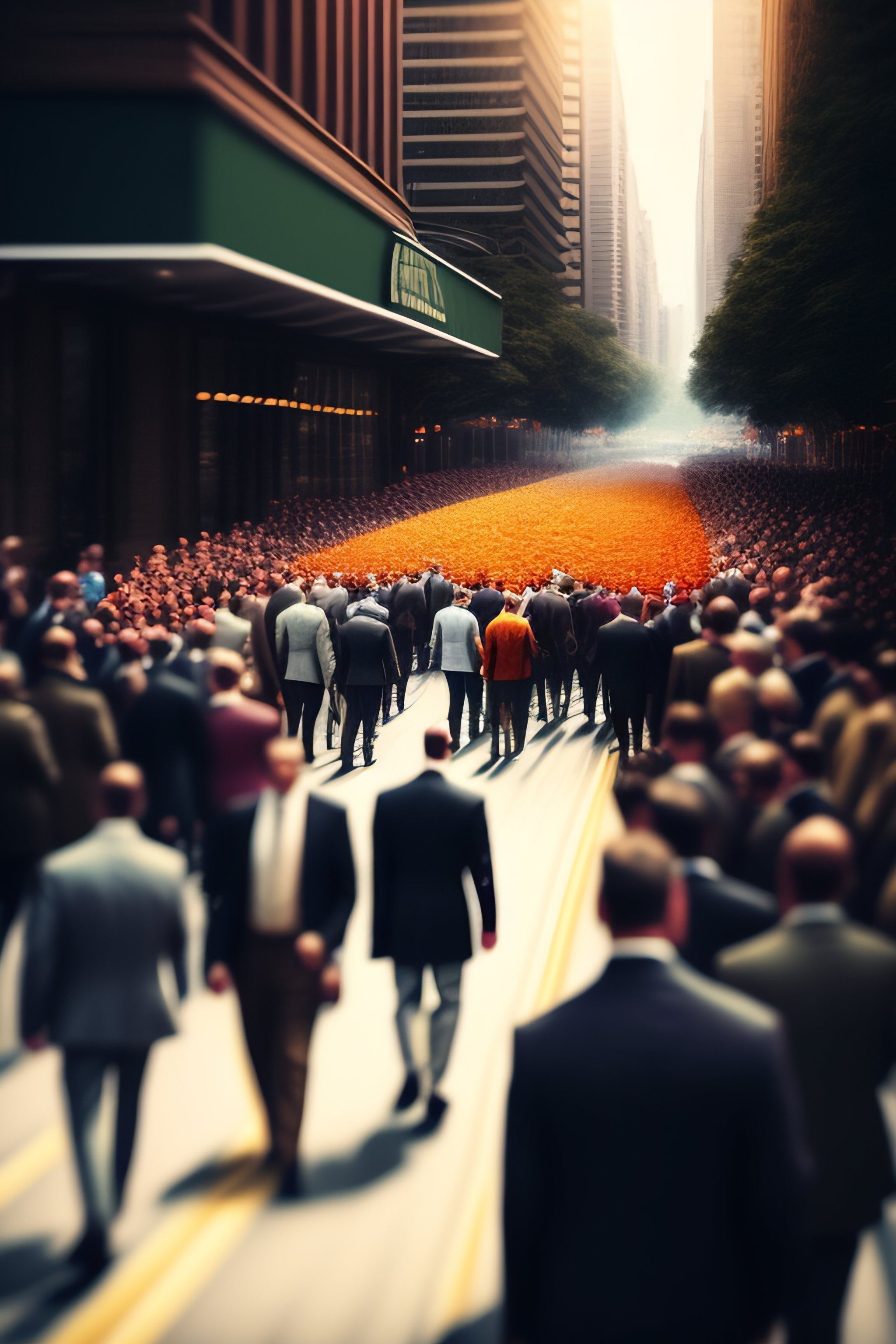 Lexica - A mob of farmers holding up pitchforks walk along a city street