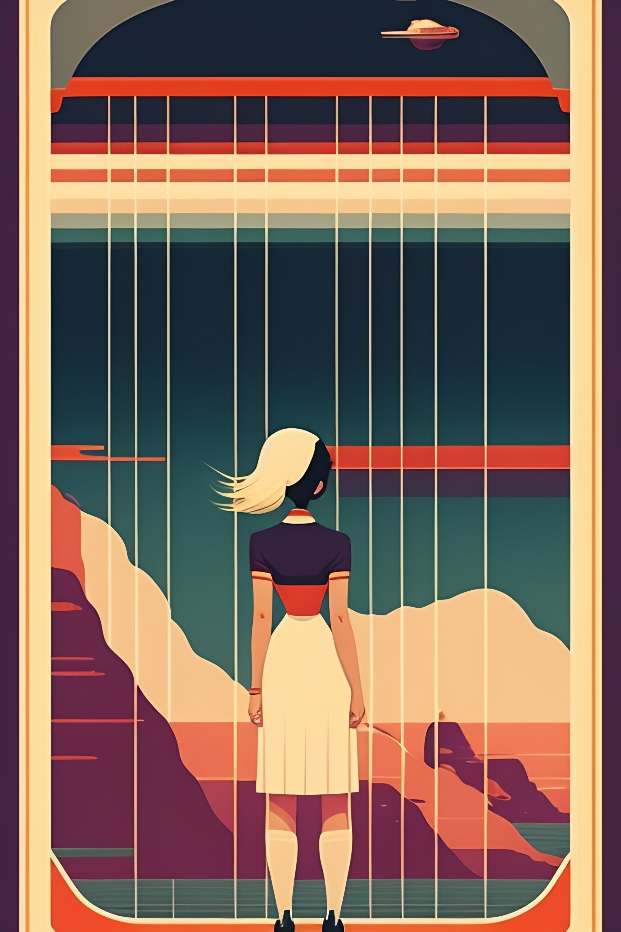 Lexica - Woman saluting in vertical landscape by sachin teng, hasui kawase