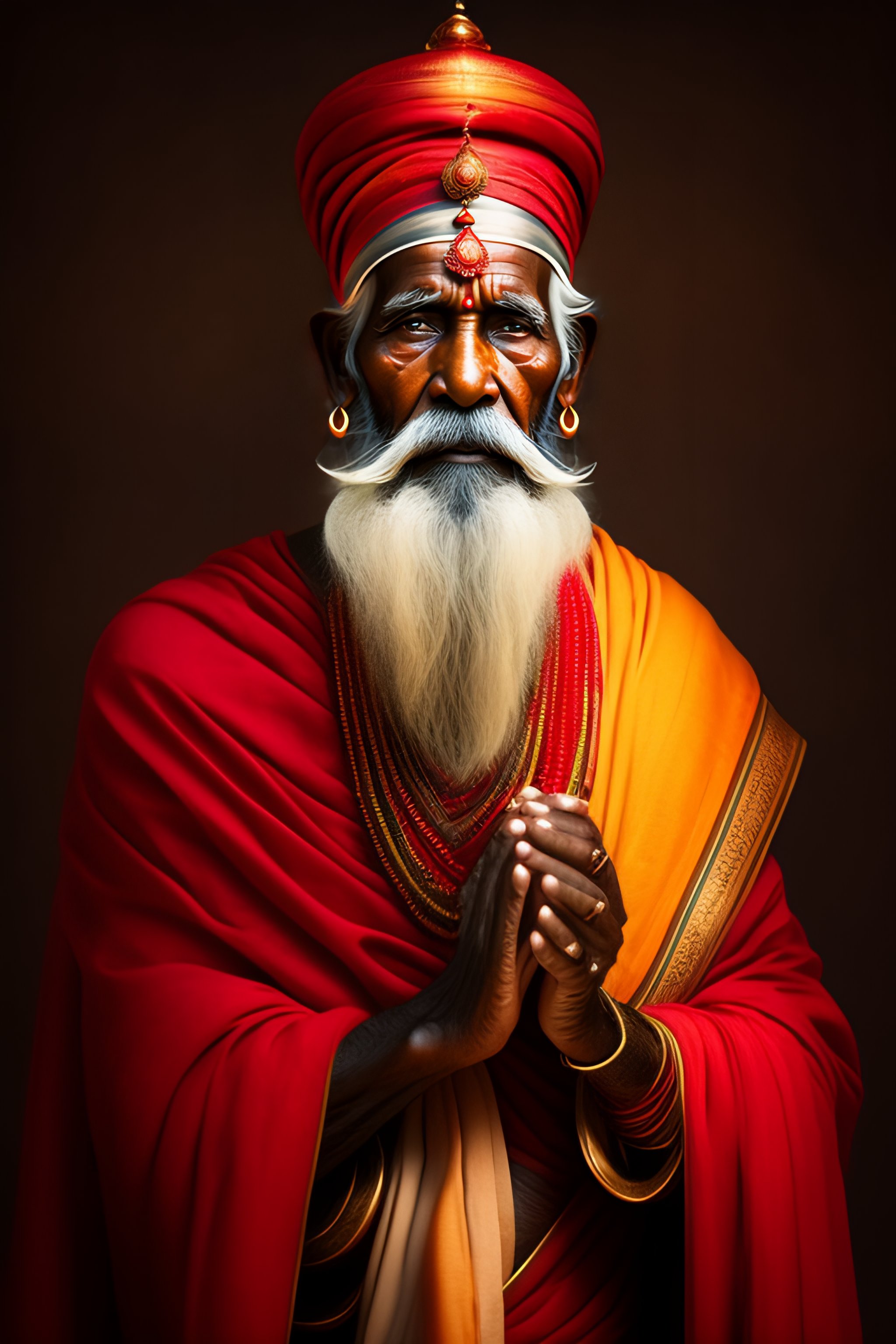 Lexica - Old Hindu Male Saint with red pointy hat and white beard ...
