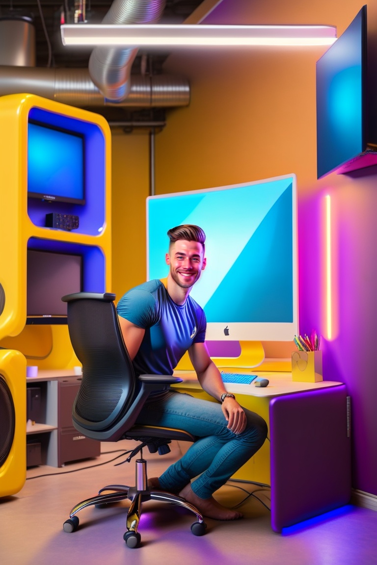 Lexica - A portrait of a tech YouTuber, setting on his studio in a ...