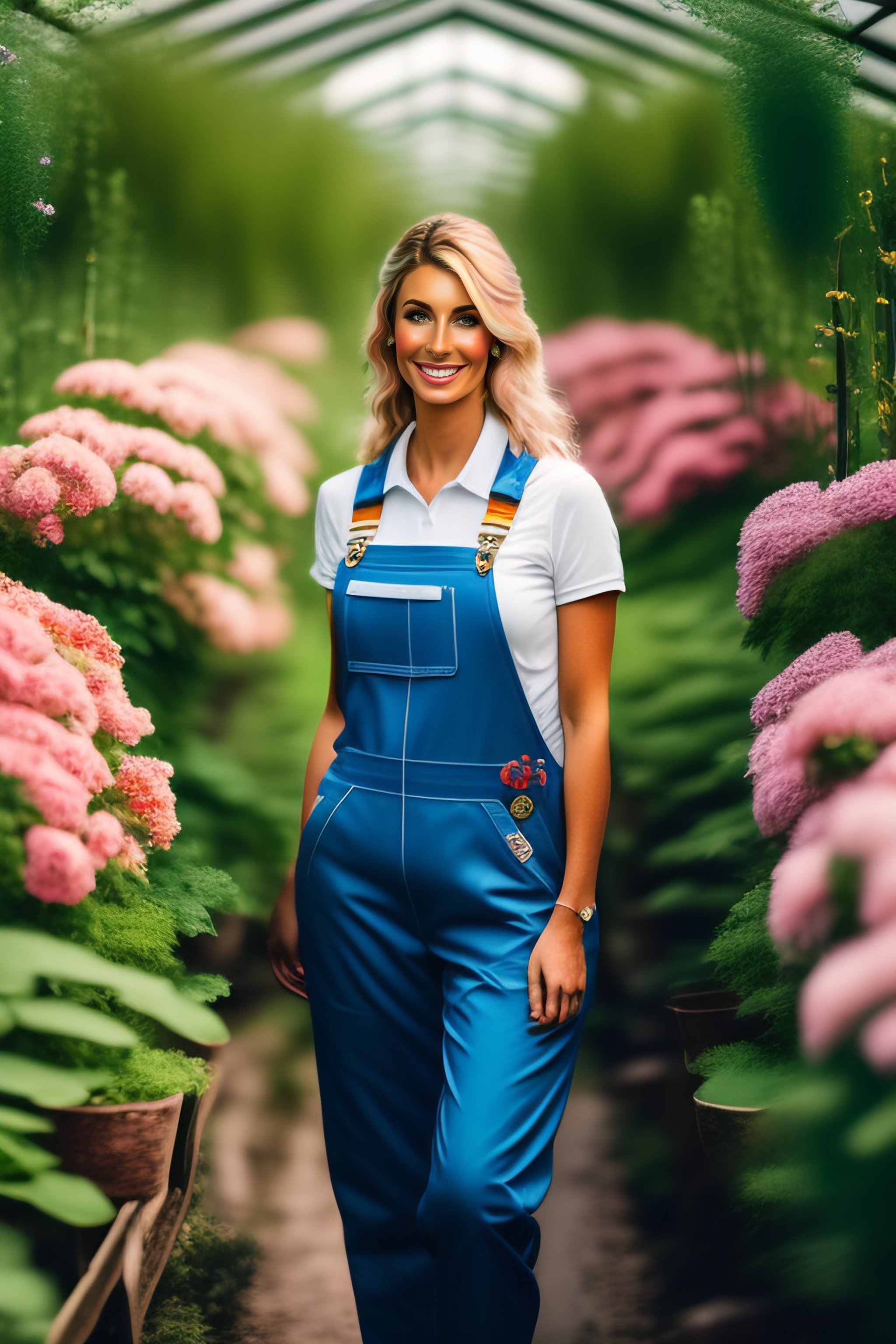 Lexica - Portrait of a young Heather Thomas gardener wearing overalls ...