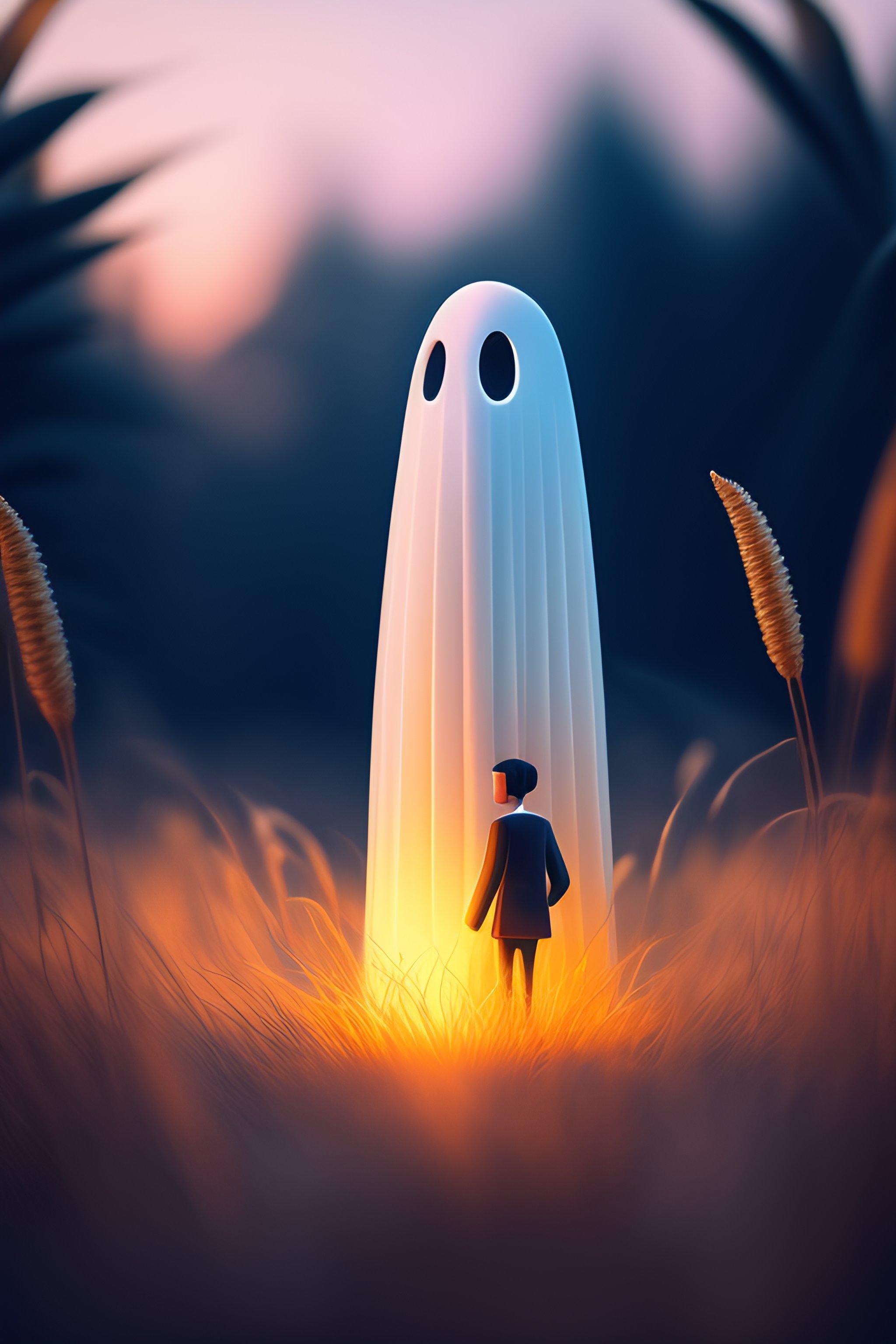 Lexica - Stylized 2d illustration of ghost standing on a corn field