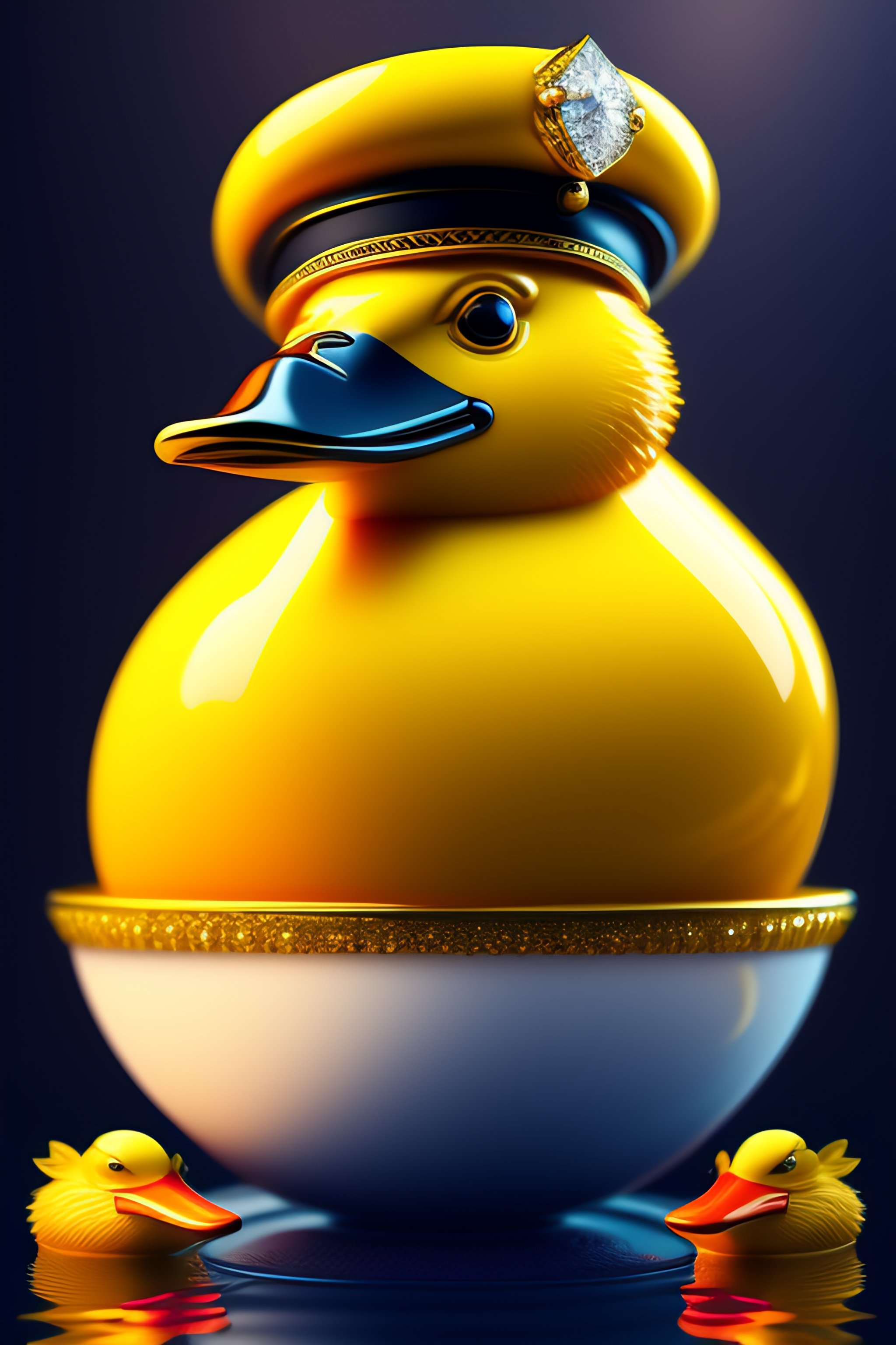 Lexica - A bunch of yellow ducks with a captain hat with a diamond logo ...