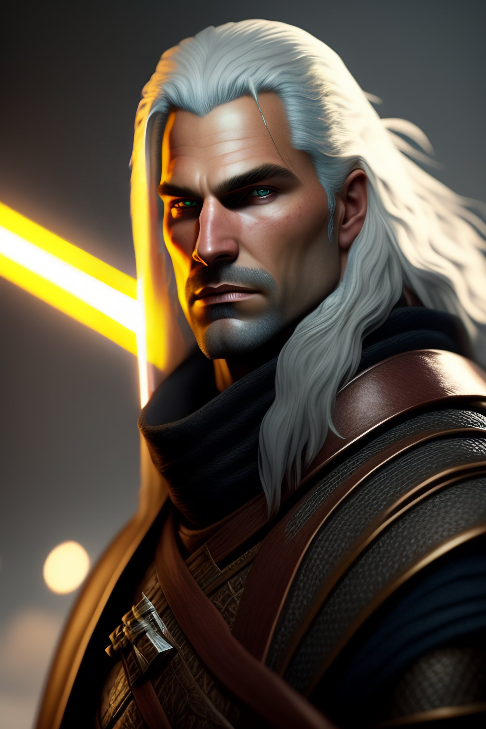 Lexica - Portrait of medieval geralt with lightsaber