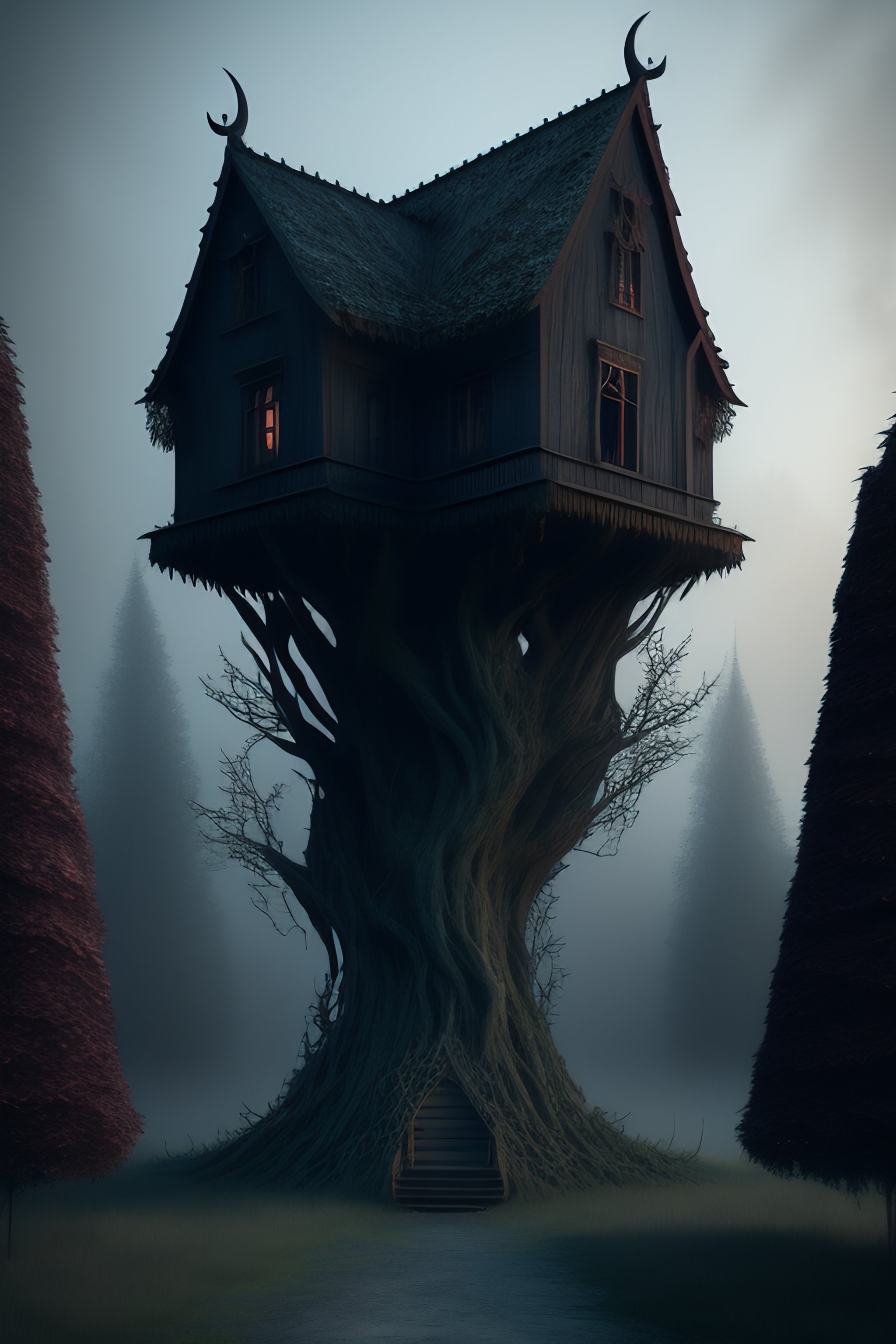 Lexica - Digital image of a demonic tree with a house on top using V ...