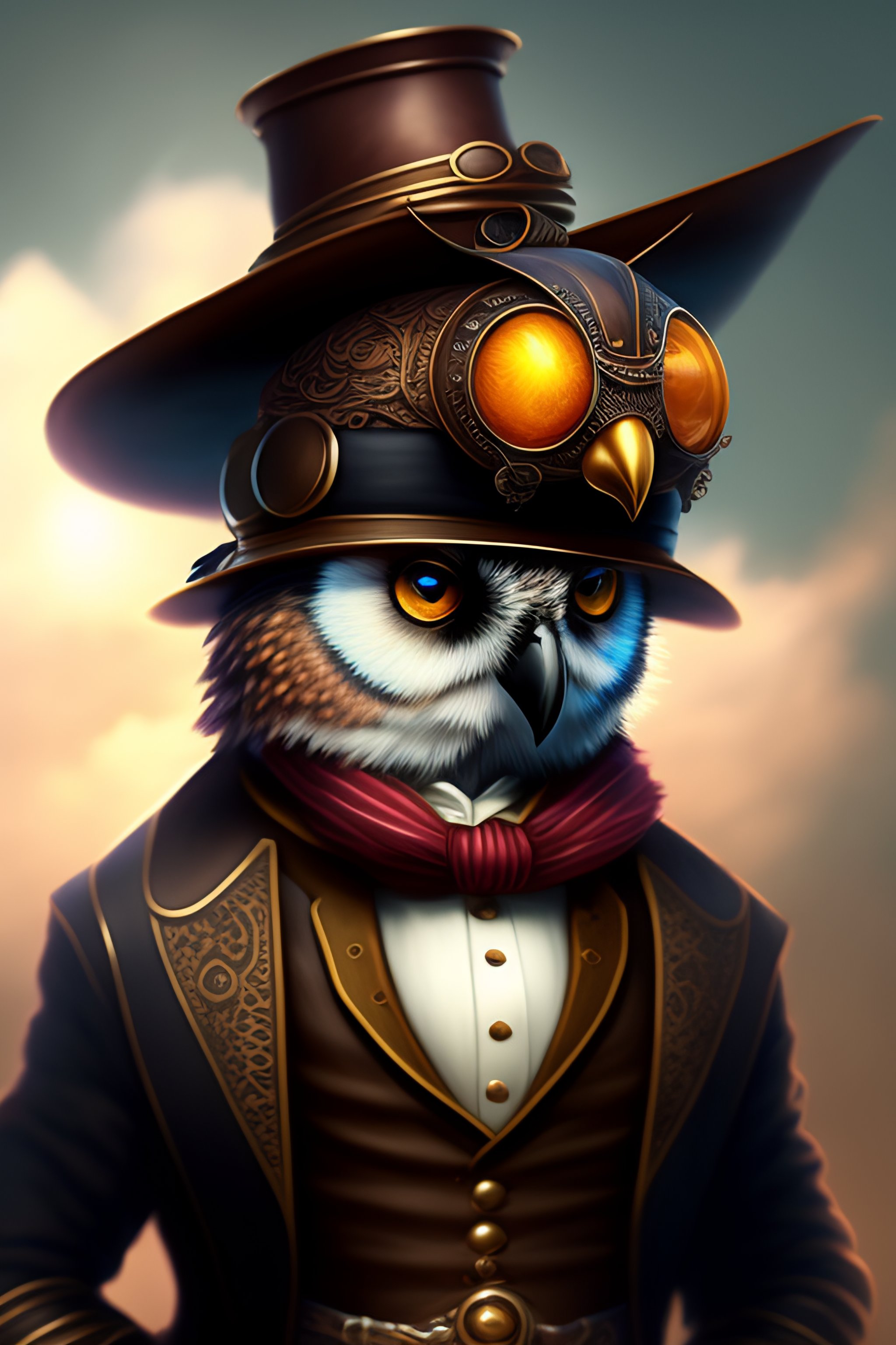 Lexica - A steampunkan owl in a hat, fantasy, dreamlike, surrealism ...