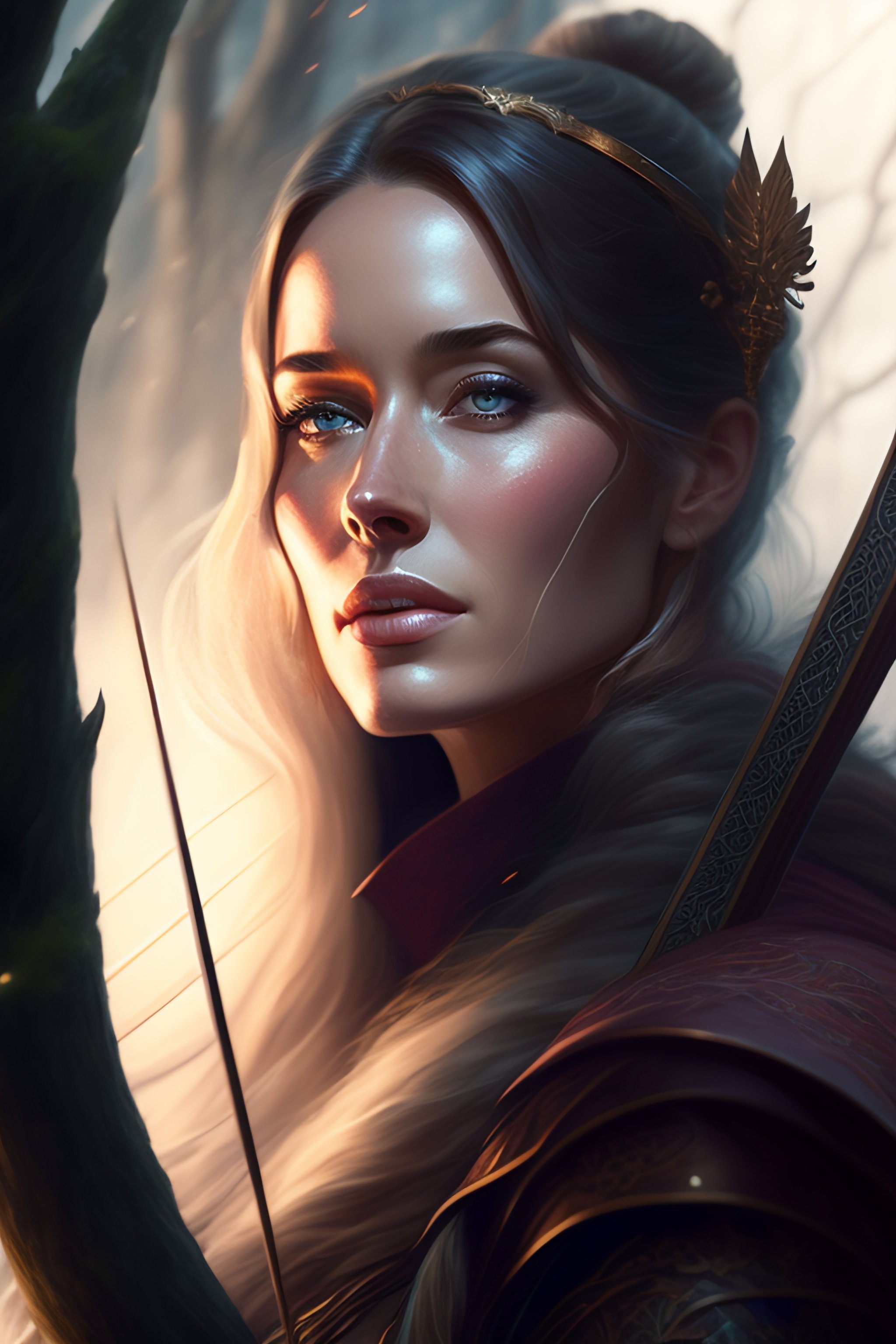 Lexica - Portait of a Emily blunt archer shooting arrow at forest ...
