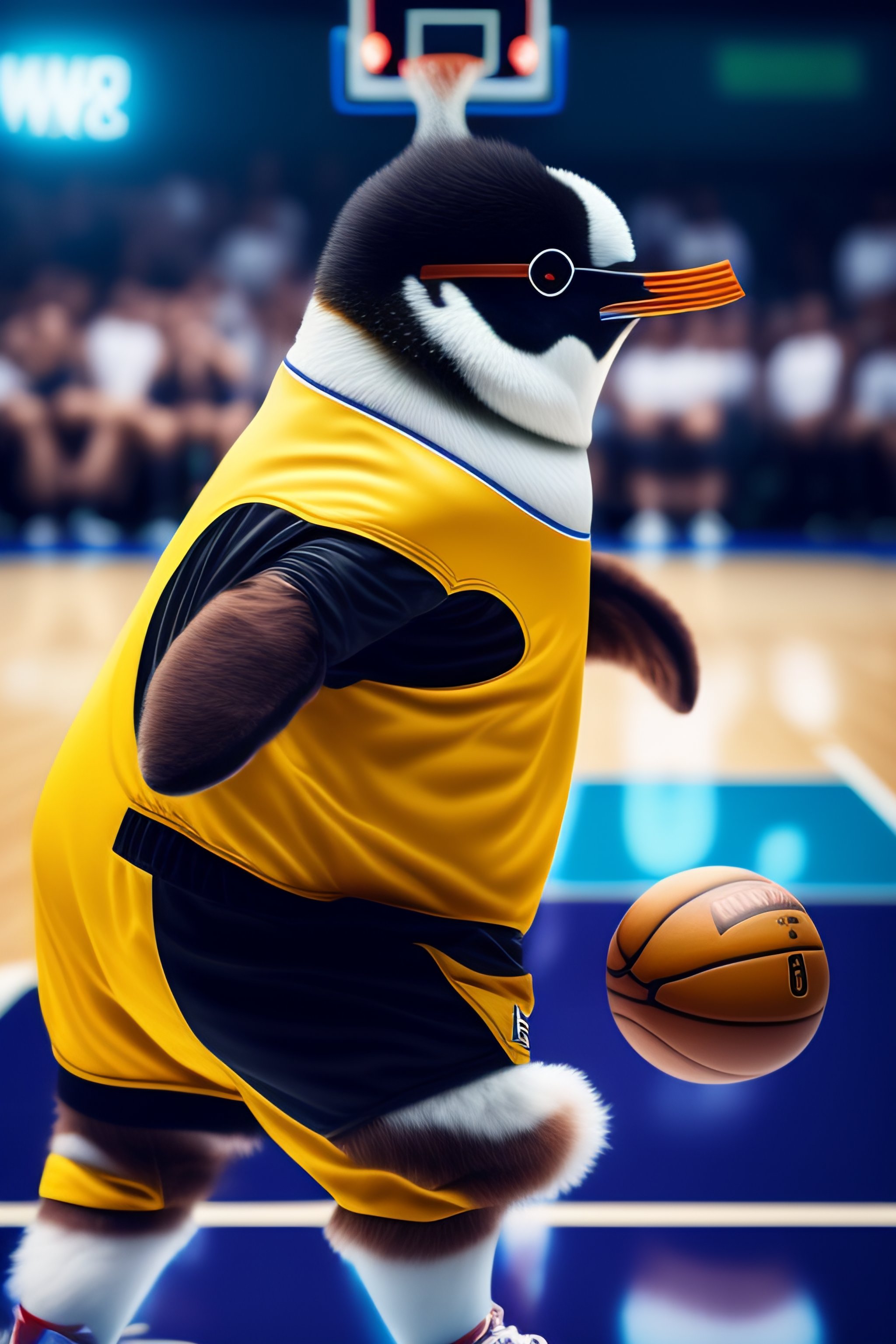 Lexica - A penguin in basketball outfit and sunglasses playing street ...