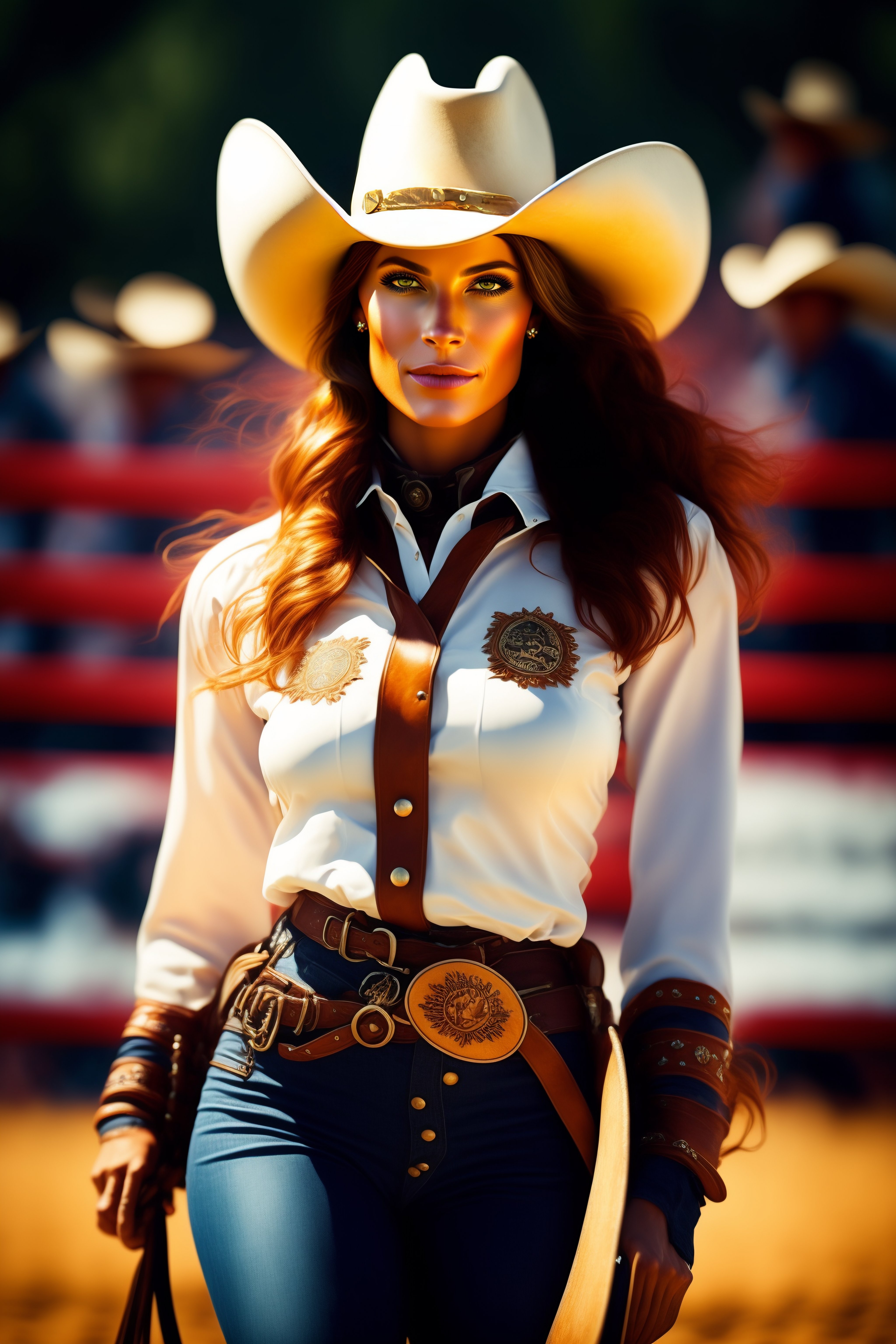 Lexica - Realistic rodeo girl, cowgirl, beautiful, whole image