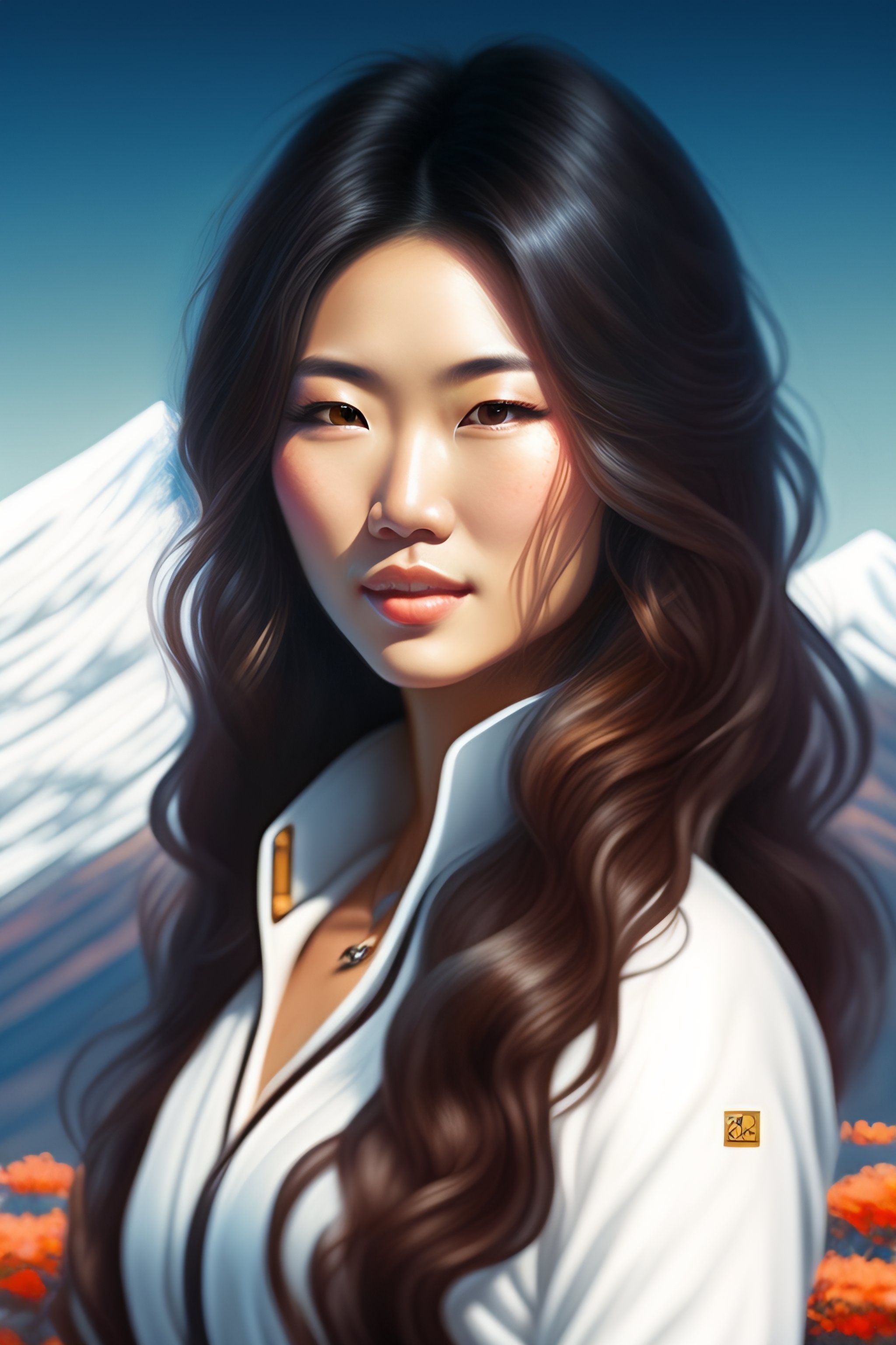 Lexica - Photo of beautiful japanese female with messy flowing hair in ...