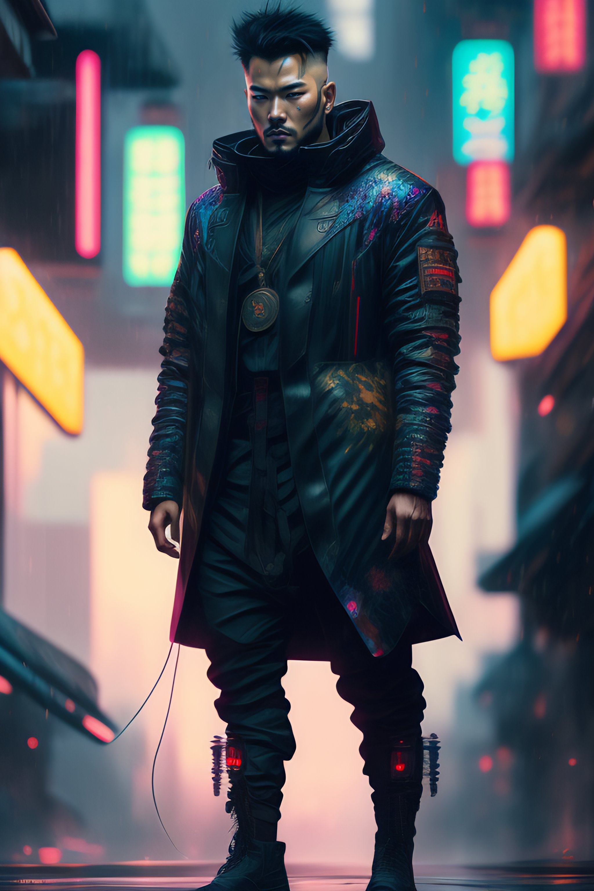 Lexica - A beautiful ukiyo painting of full body cyberpunk blade runner ...