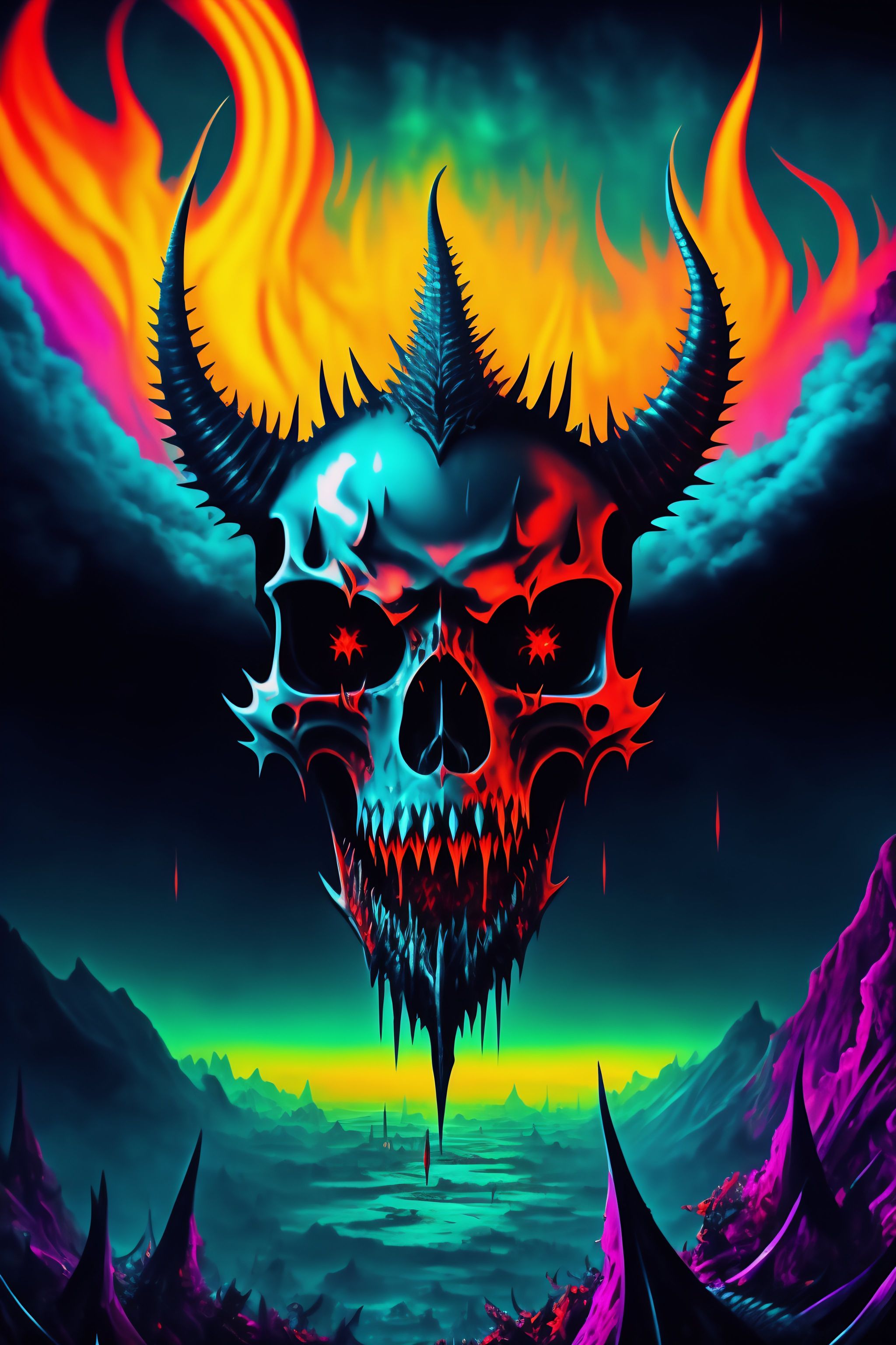 Lexica - Demon skull of a punk with a mohawk, with huge sharp fangs and ...