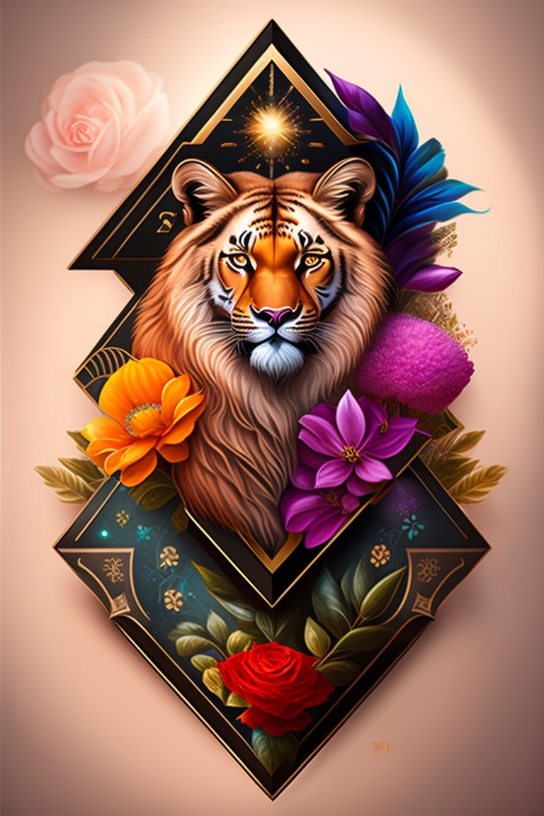 Lexica - Tatto with zodiac sign leo, sketch, triangle, flowers