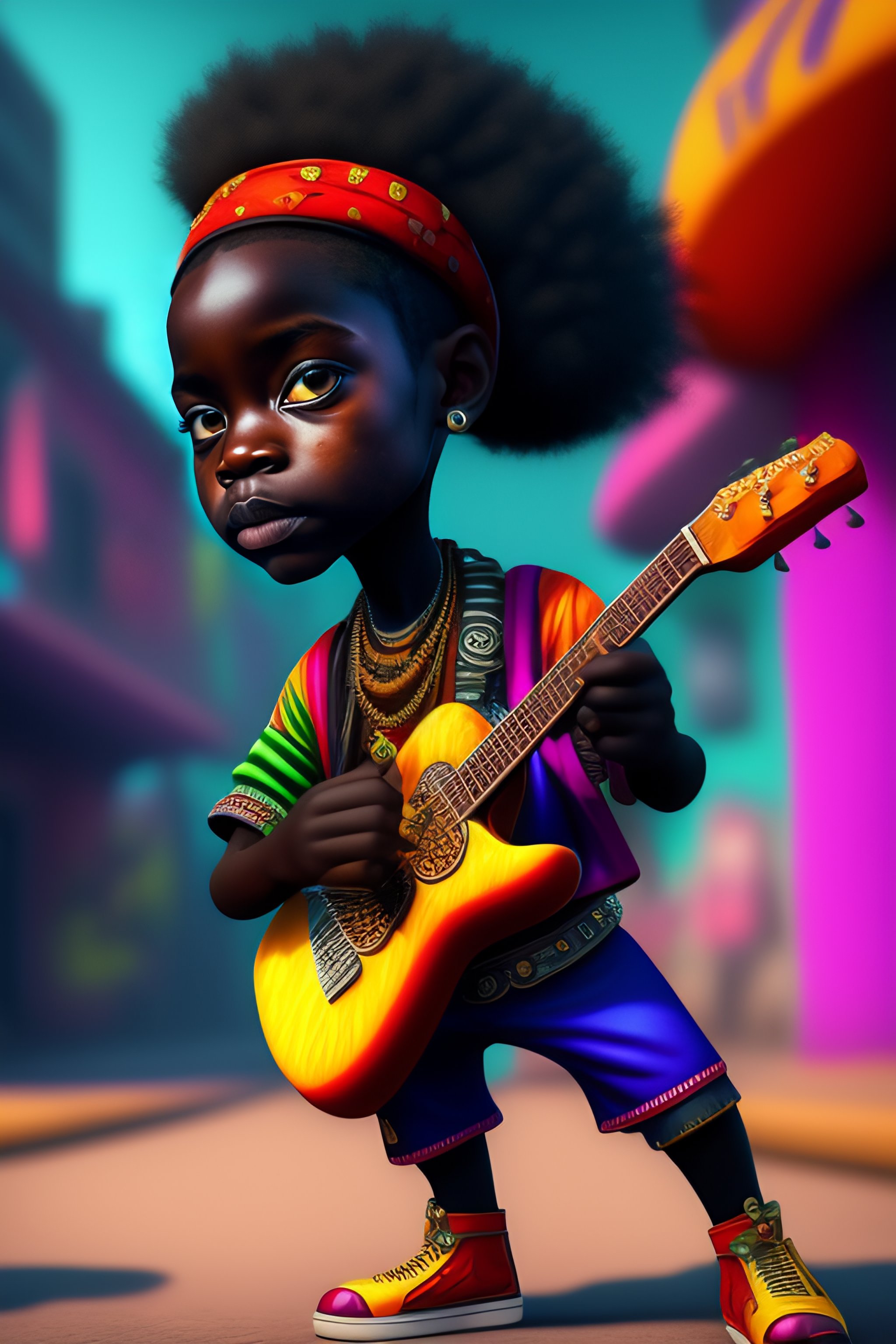 Lexica - A funny punk rock African character with guitar, in a street ...