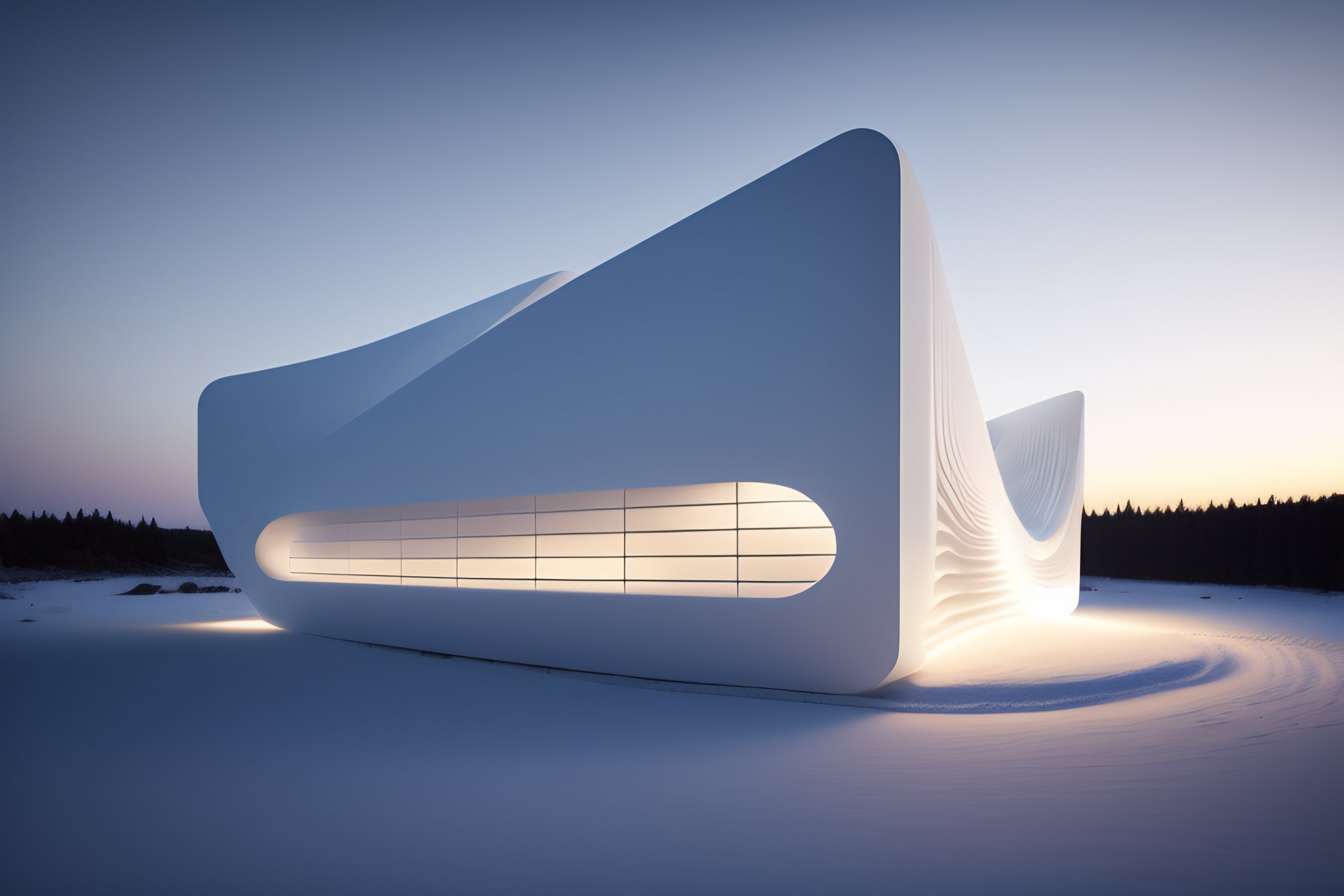 Lexica - Sci-fi architecture, parametric design, white material, glass, illuminated poll, soft light