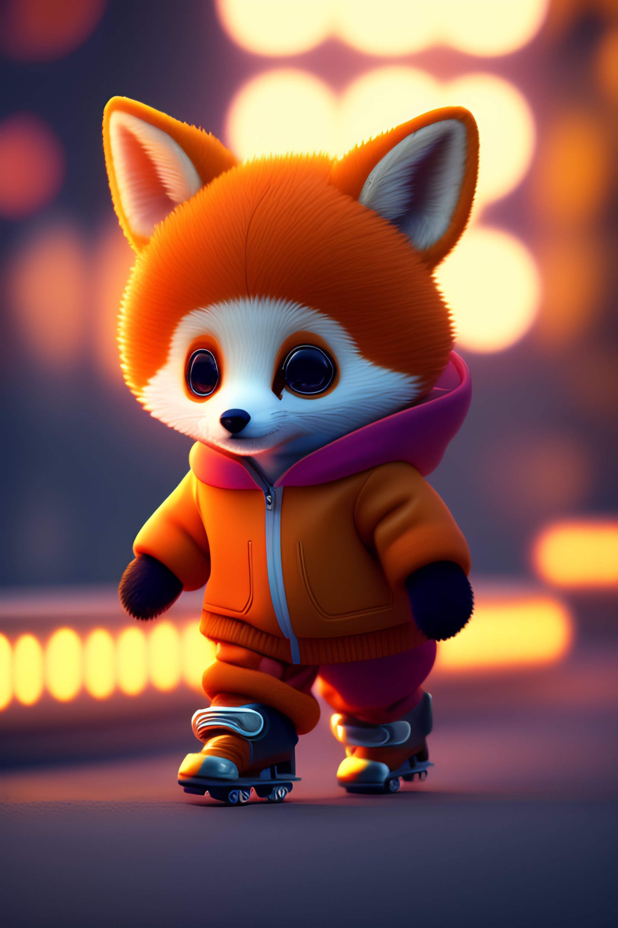 Lexica - Cute small humanoid baby fox on roller skates waring an orange ...