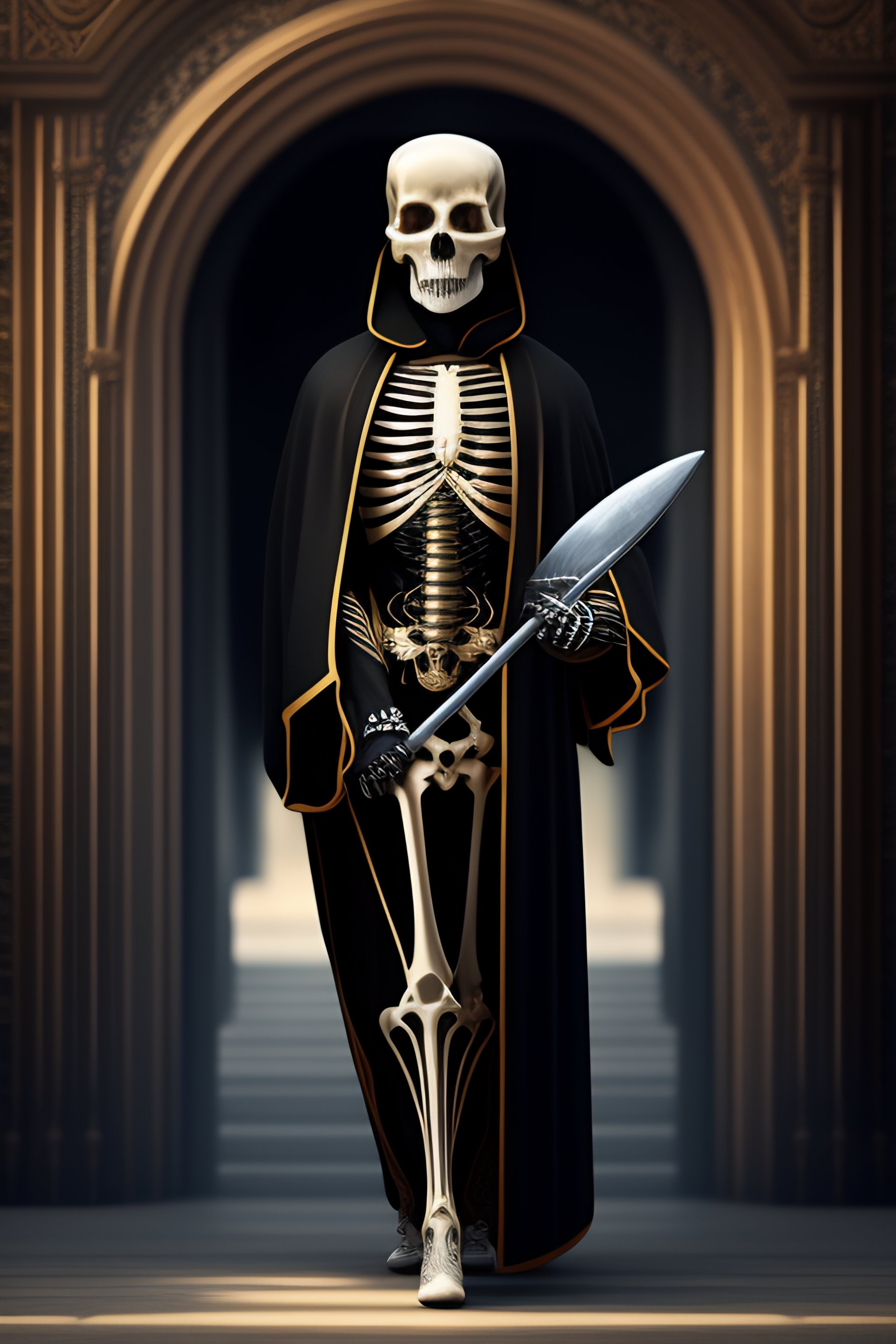 Lexica - Skeleton in black ceremonial robe carrying large bone scythe ...