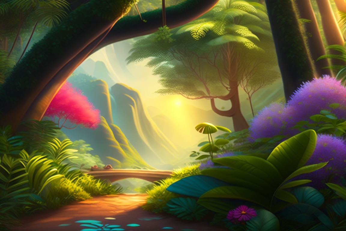Lexica - Scene 1: The Jungle In a dense and vibrant jungle, tall trees ...