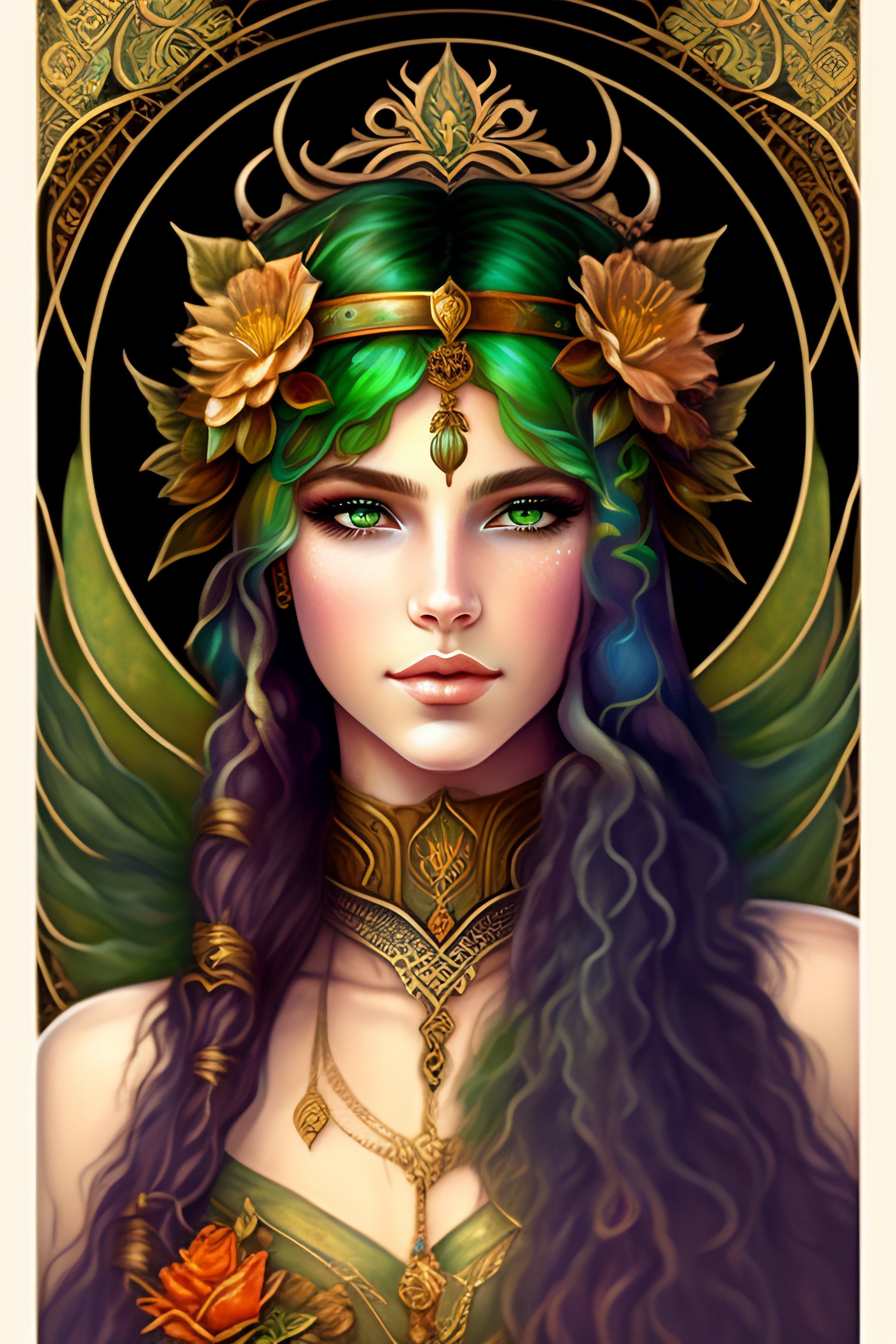 Lexica - Alphones mucha girl warrior with curly green hair big piercing ...