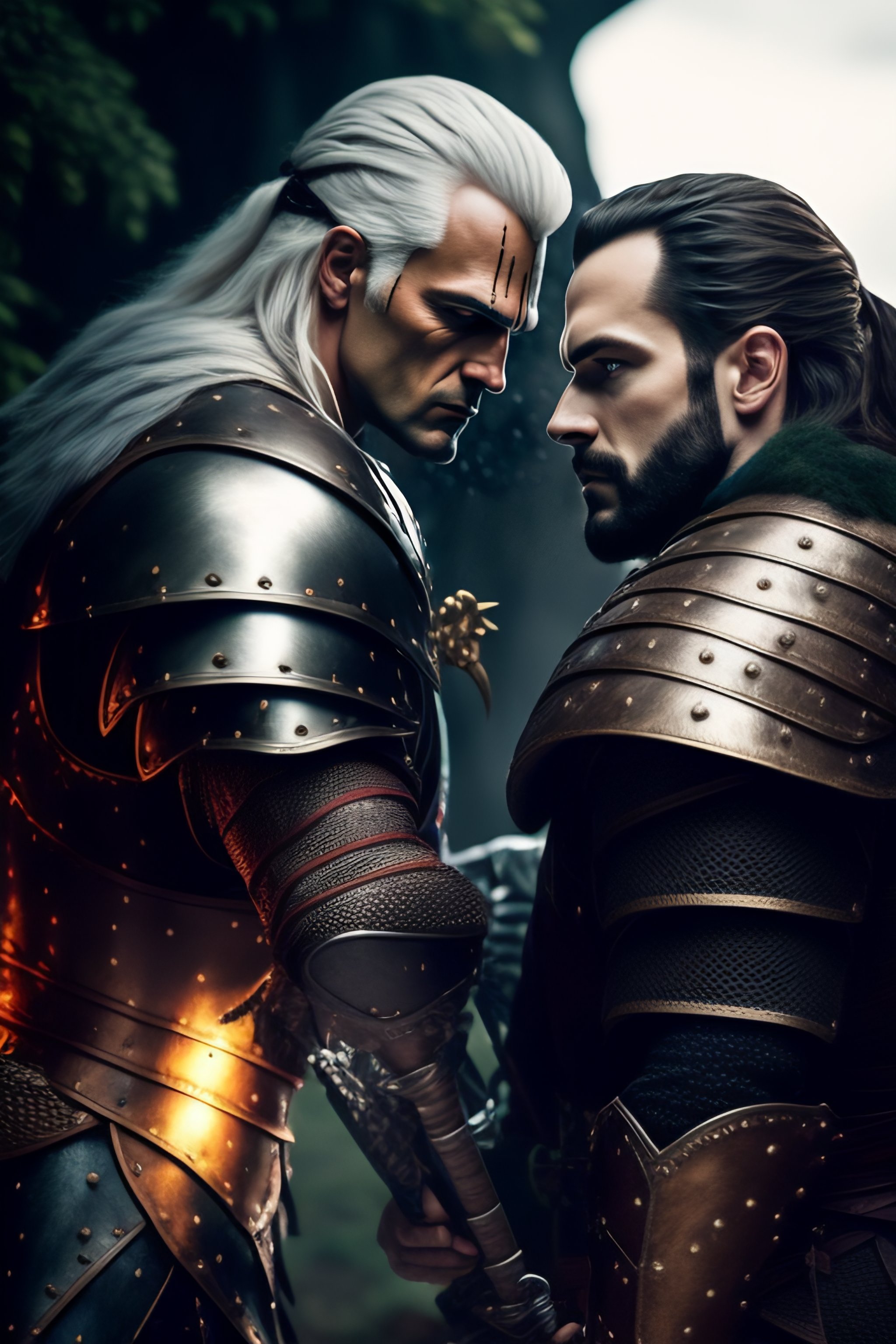 Lexica - Witcher vs German paladin in armor, sword fight